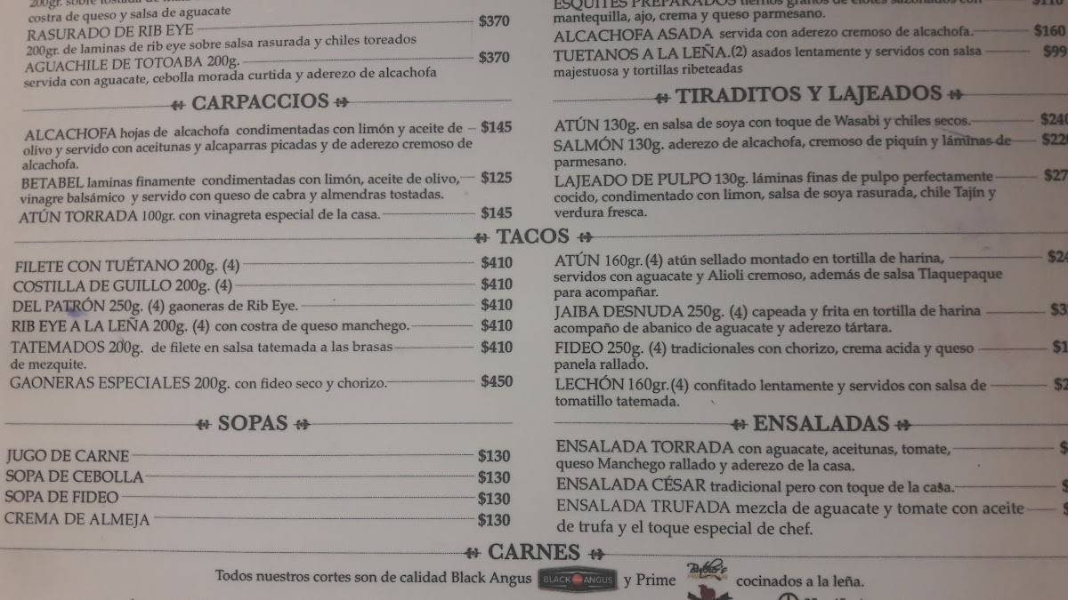 Carta de parrilla La Torrada, Monterrey, 2500 Col. Valle Oriente