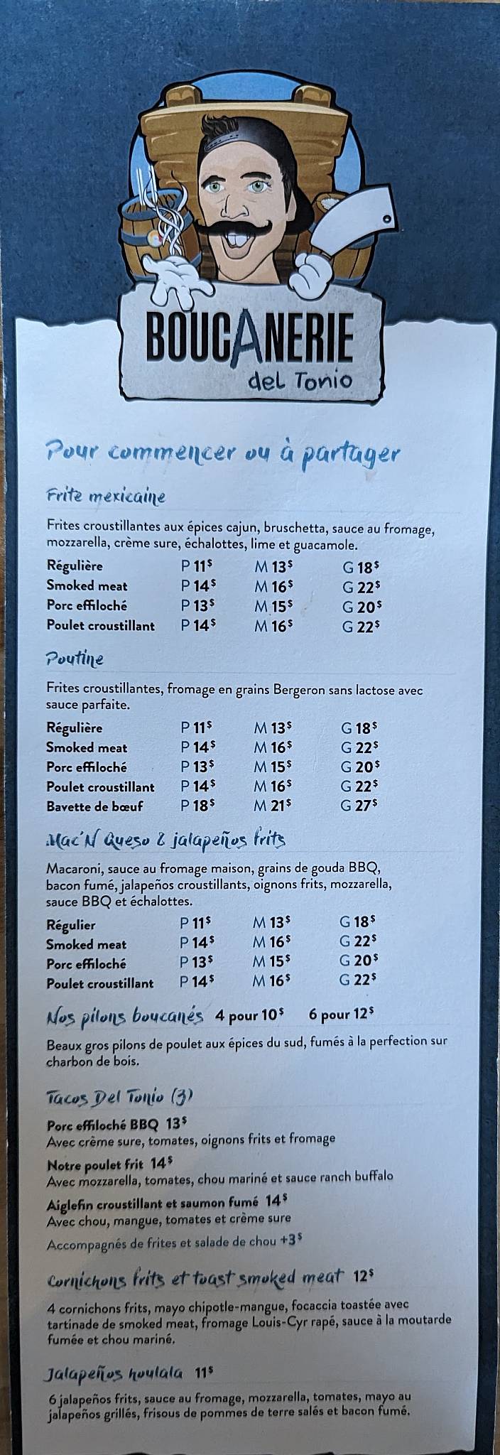 Menu au La boucanerie Del Tonio restaurant, Sainte-Croix