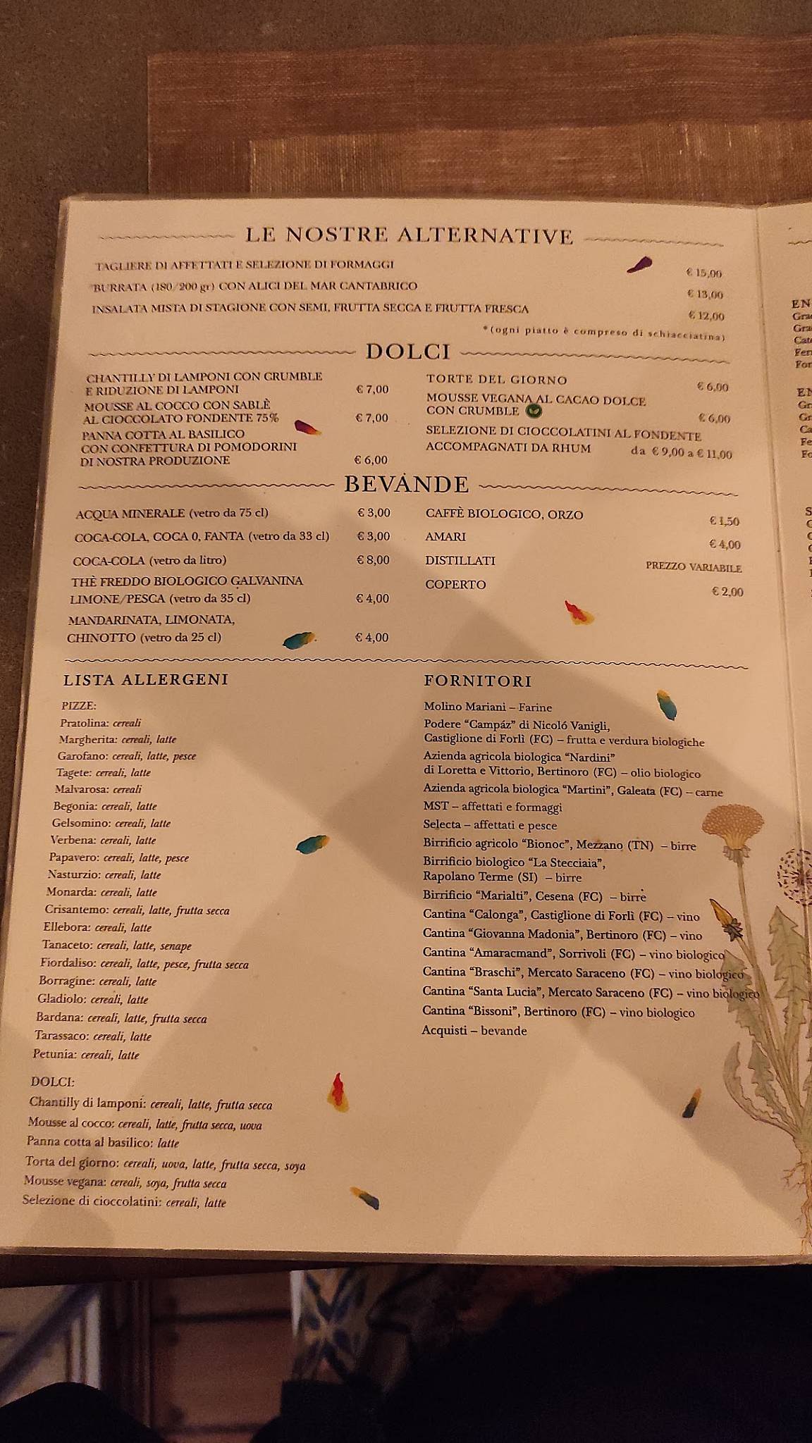 Menu da La favola dell'orto ristorante, Bertinoro