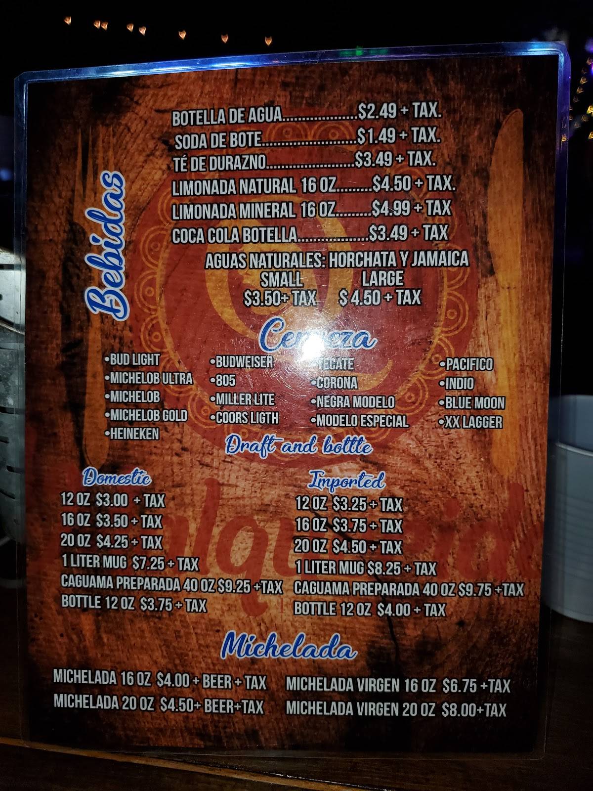 Menu at La malquerida restaurant, San Luis