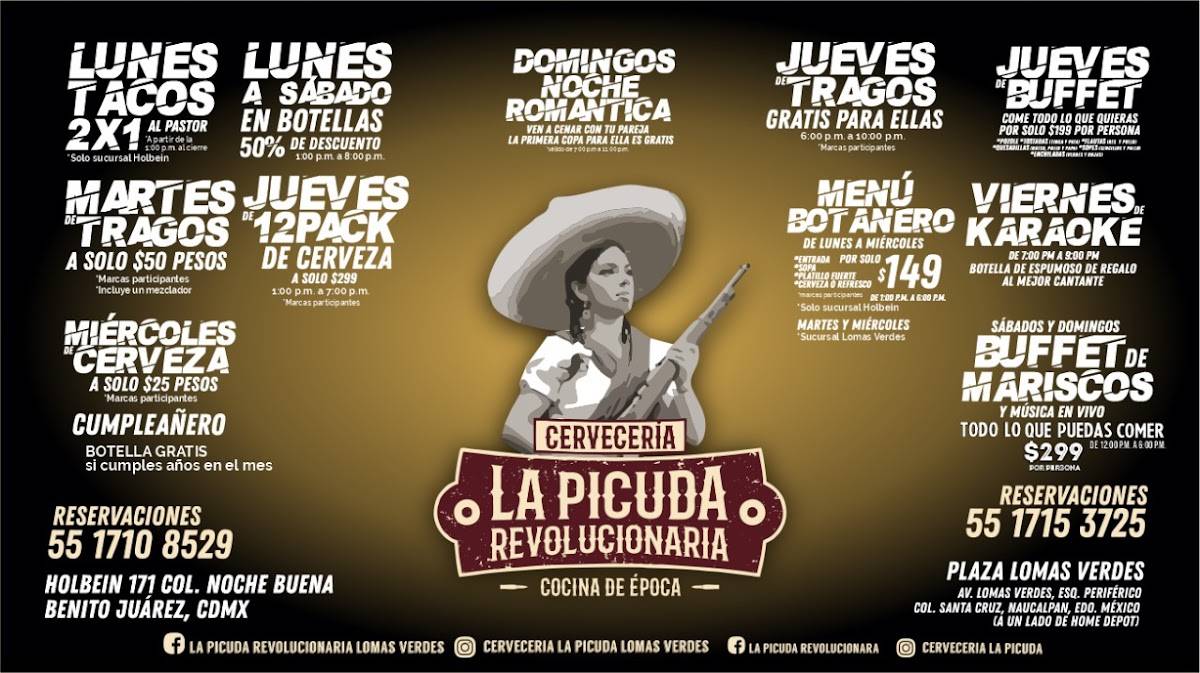 Carta del restaurante La picuda revolucionaria, Ciudad del México
