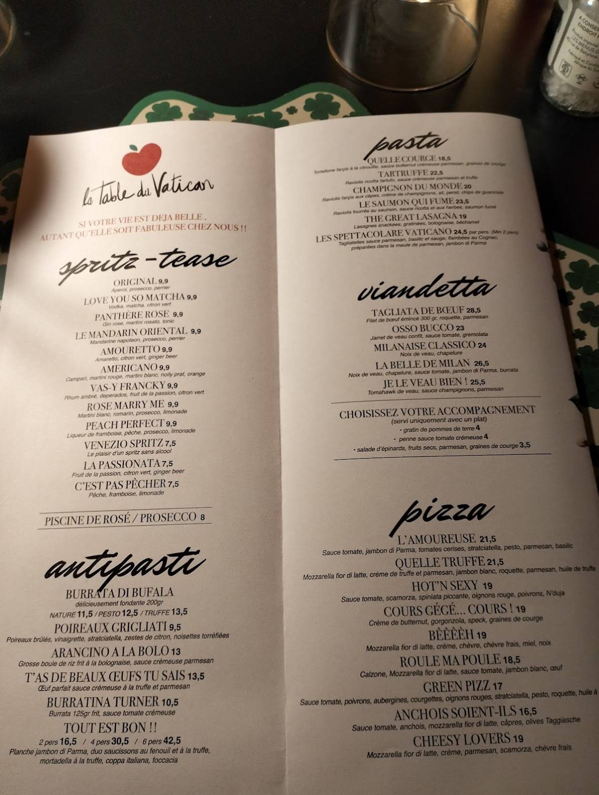 Menu au La table du vatican restaurant, Carcassonne