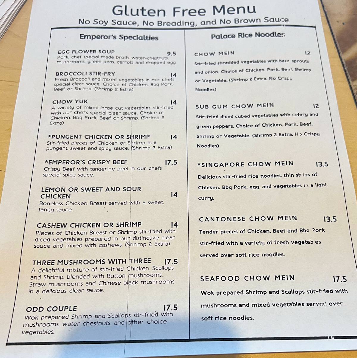 Menu at Emperor's Palace Lacey restaurant, Olympia, Martin Way E