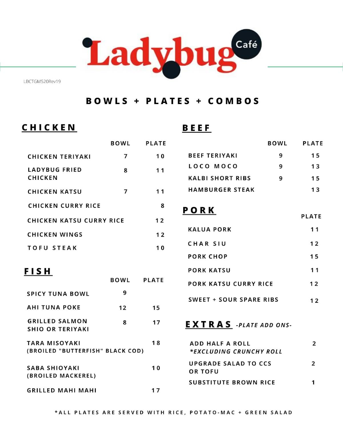 Menu at Ladybug Café restaurant, Gardena, S Western Ave