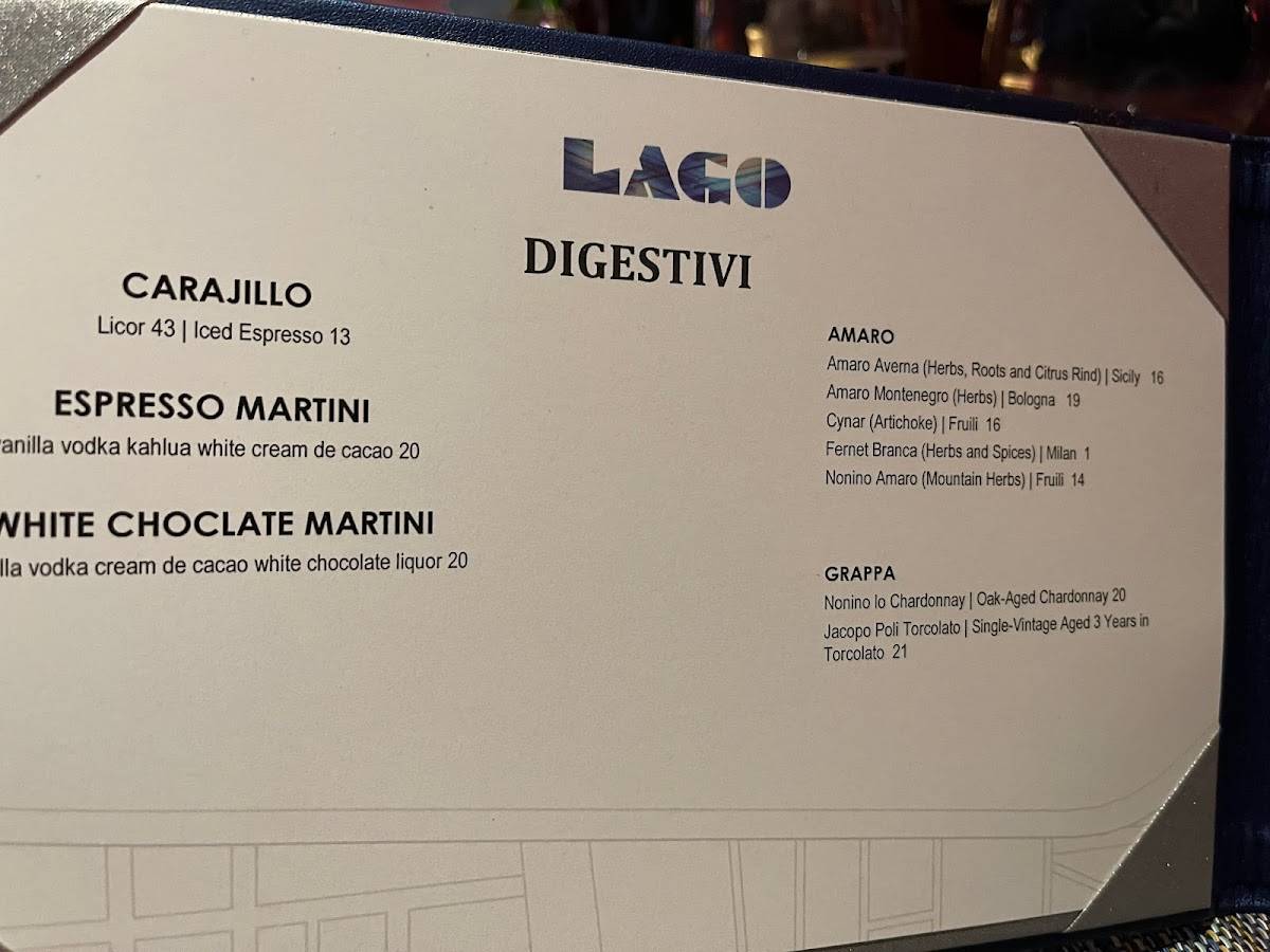 Menu at Lago restaurant, Las Vegas, 3600 S Las Vegas Blvd