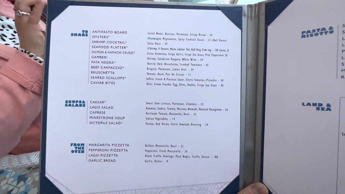 Menu at Lago restaurant, Las Vegas, 3600 S Las Vegas Blvd