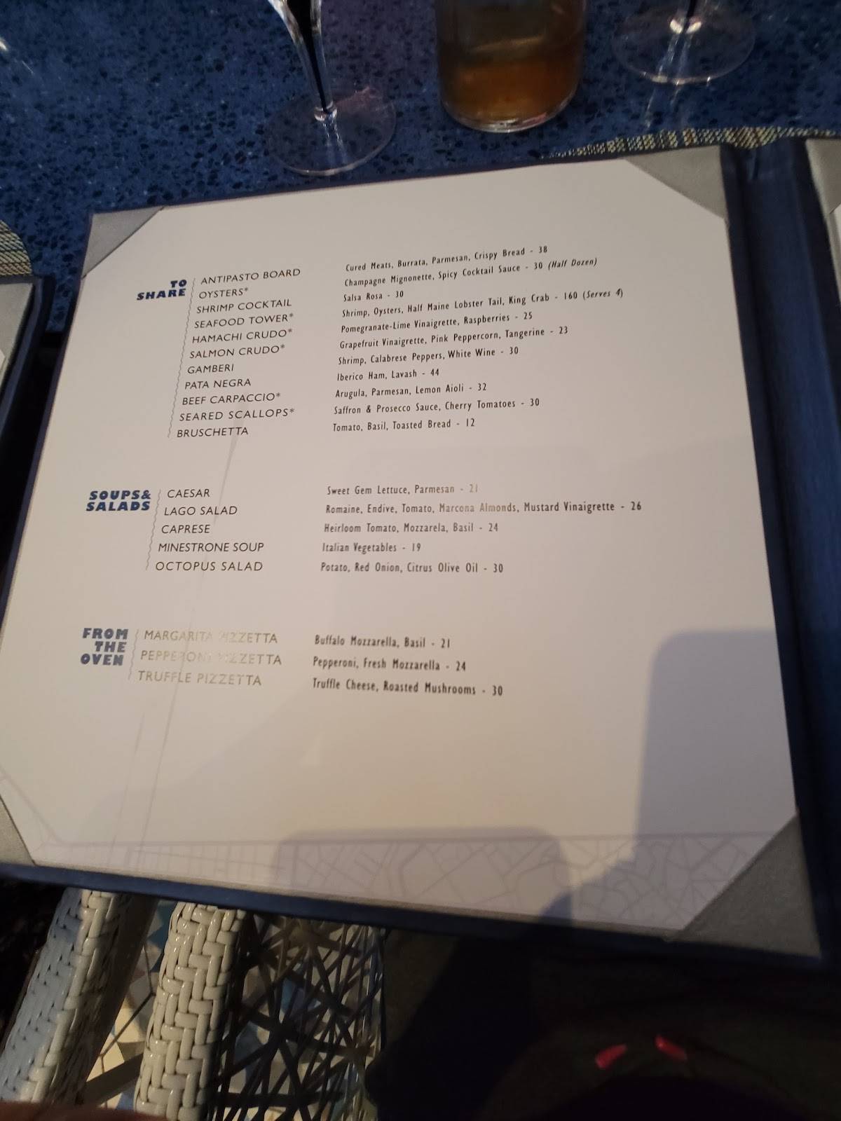 Menu at Lago restaurant, Las Vegas, 3600 S Las Vegas Blvd