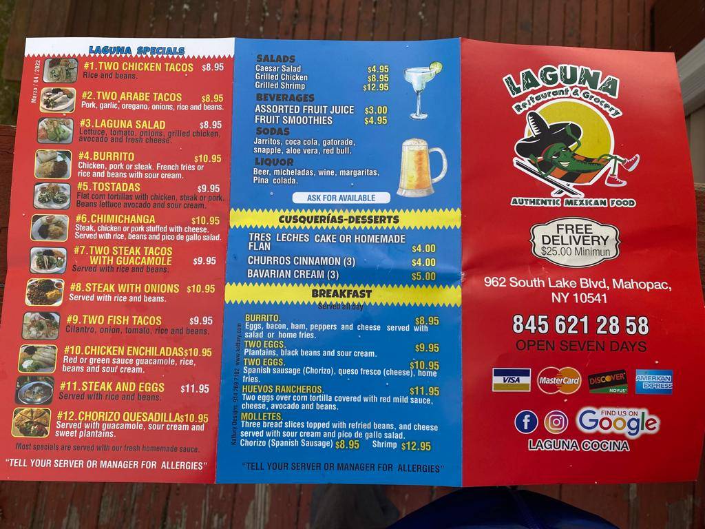 Menu at Laguna Restaurant & Grocery, Mahopac