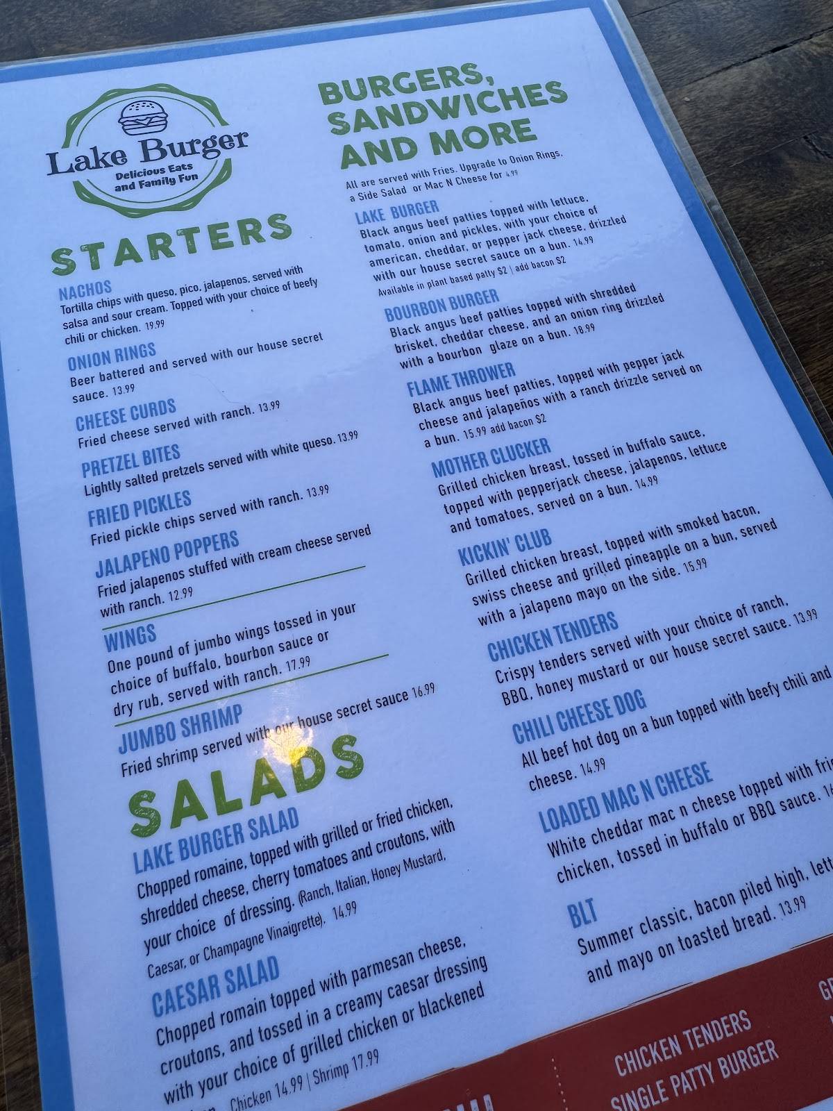 Carta del pub y bar Lake Burger, Laurie, Mill Creek Marina Rd