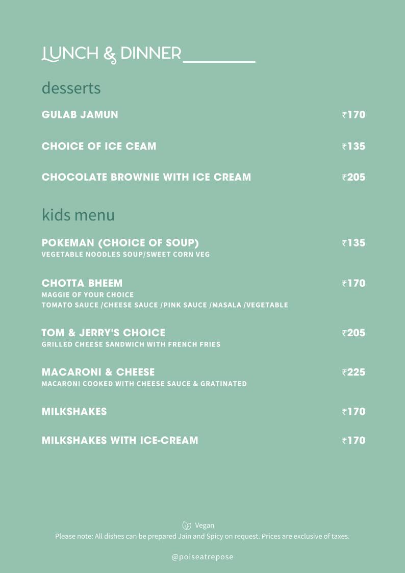 Menu at Lake Cafe Poise - Life At Repose Club, Ahmedabad, India