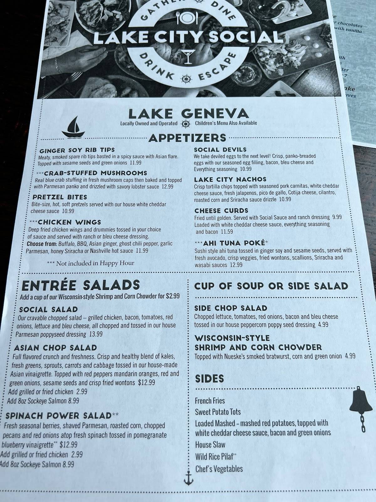 Menu at Lake City Social pub & bar, Lake Geneva