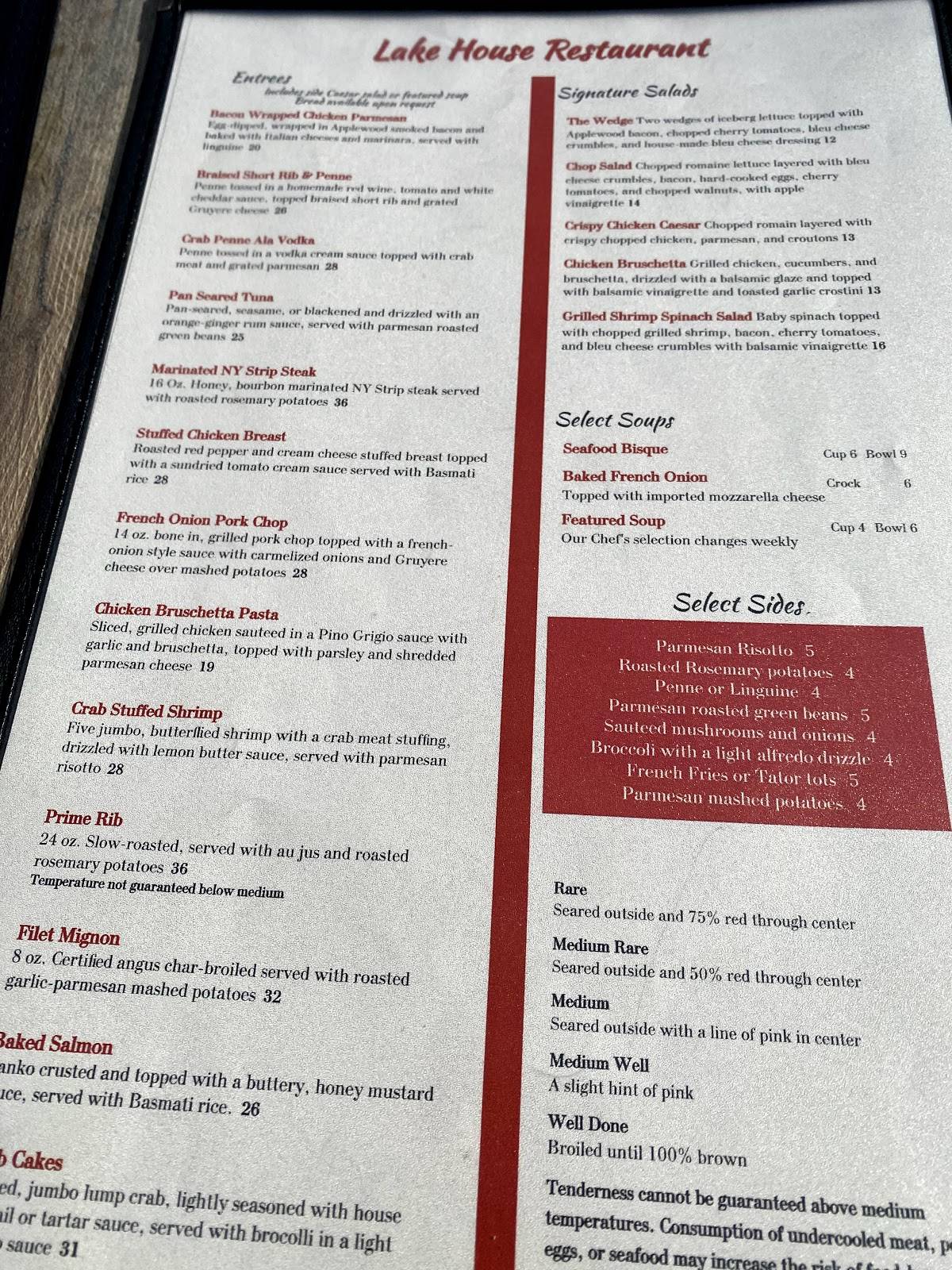 Menu at Lake House Restaurant, Vineland