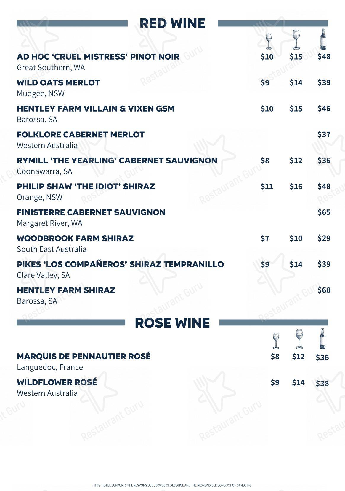 Menu at Lake Illawarra Hotel pub & bar, Windang