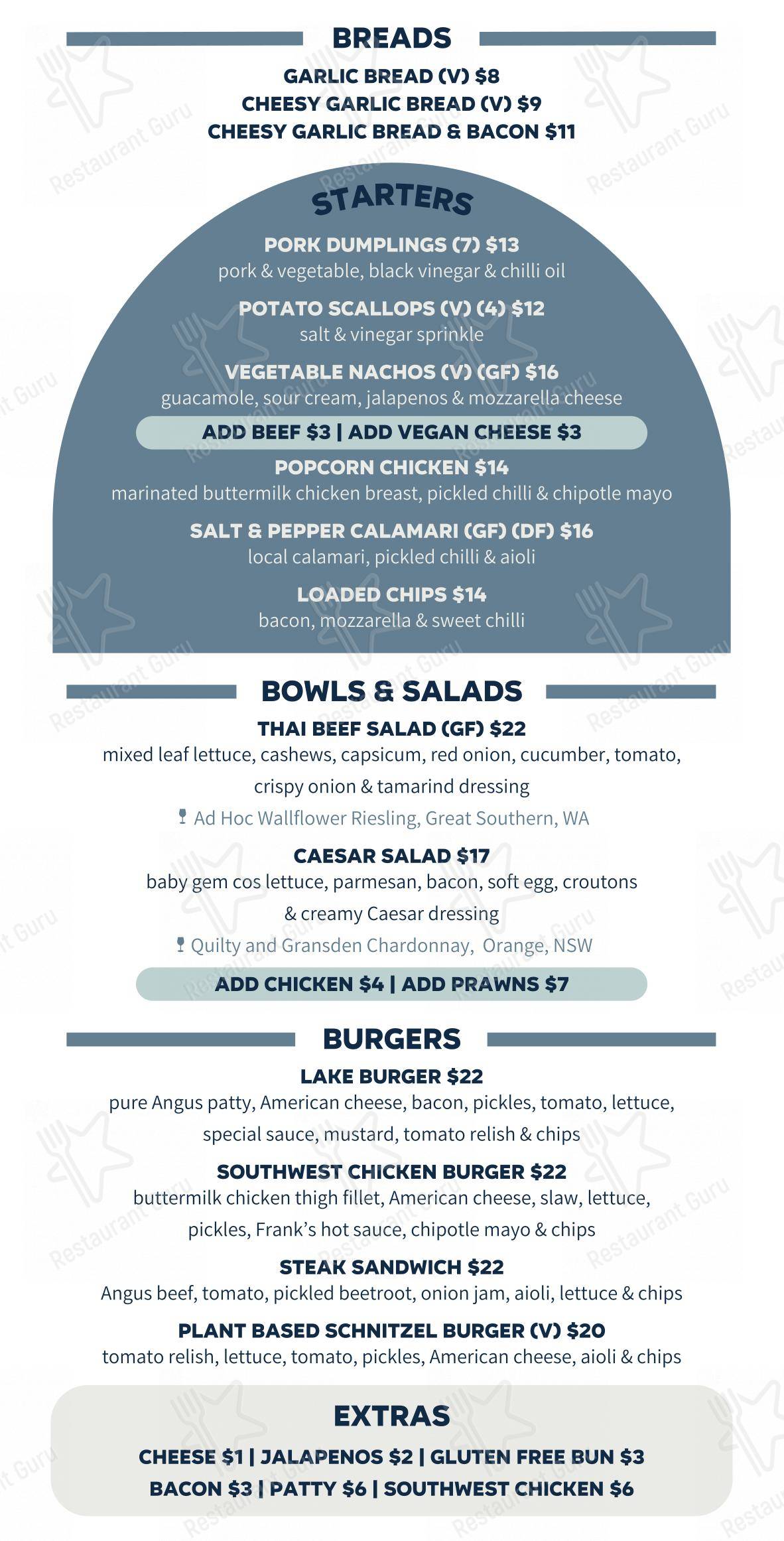Menu at Lake Illawarra Hotel pub & bar, Windang
