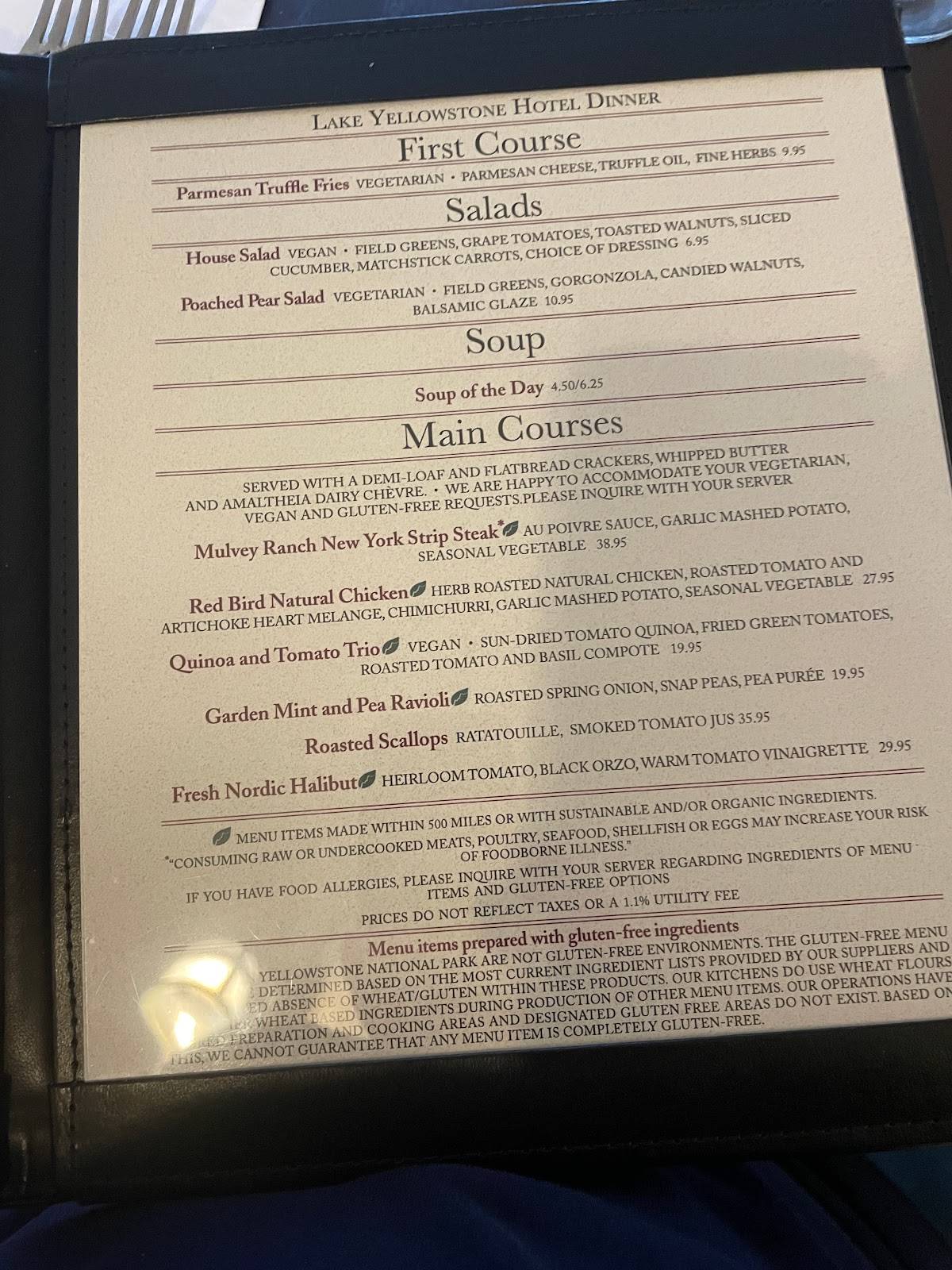 Menu at Lake Yellowstone Hotel Dining Room restaurant, USA, 236 ...