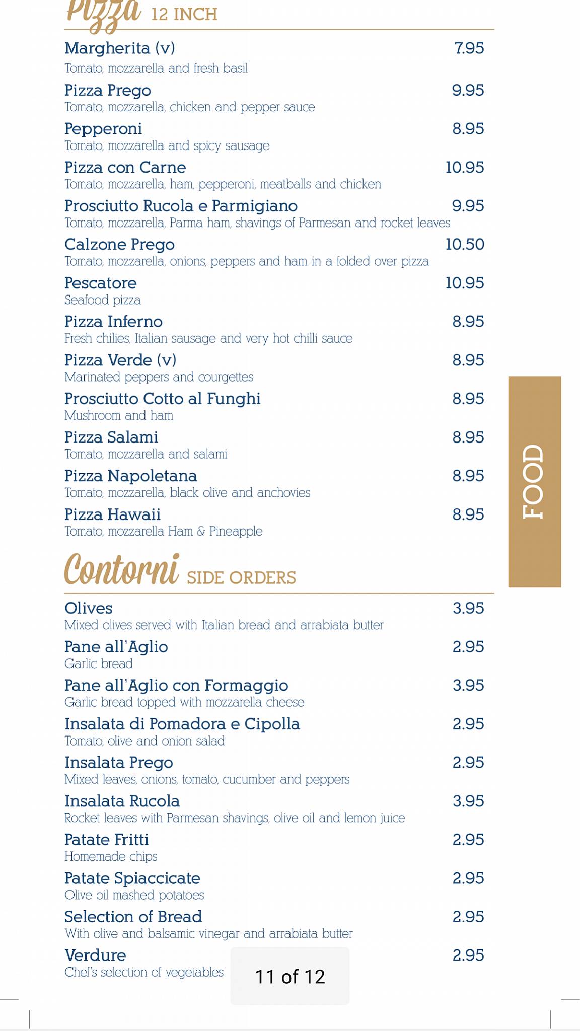 Menu at Prego restaurant, Lanark