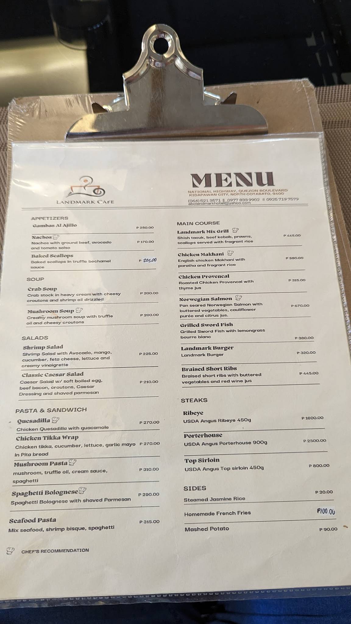 Menu at Landmark Cafe Kidapawan, Kidapawan City
