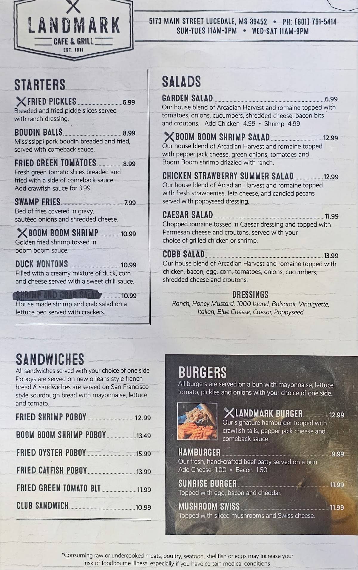 Menu at Landmark Café & Grill cafe, Lucedale