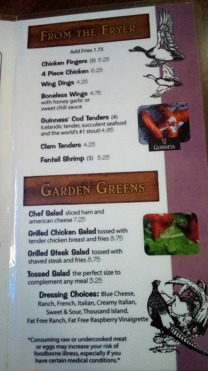 Menu at Landmark Hotel restaurant, Tidioute