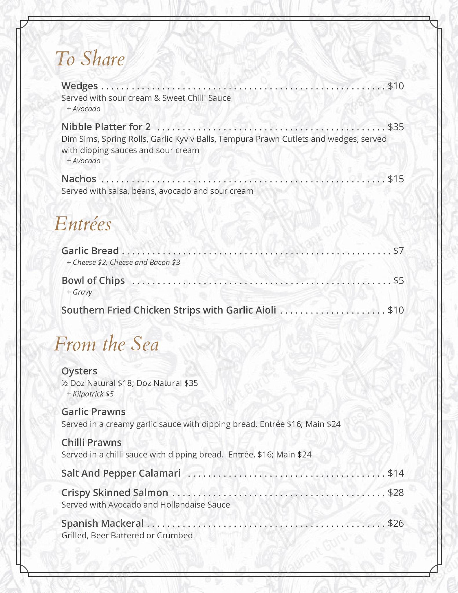 Menu at Langfords Hotel pub & bar, Mackay