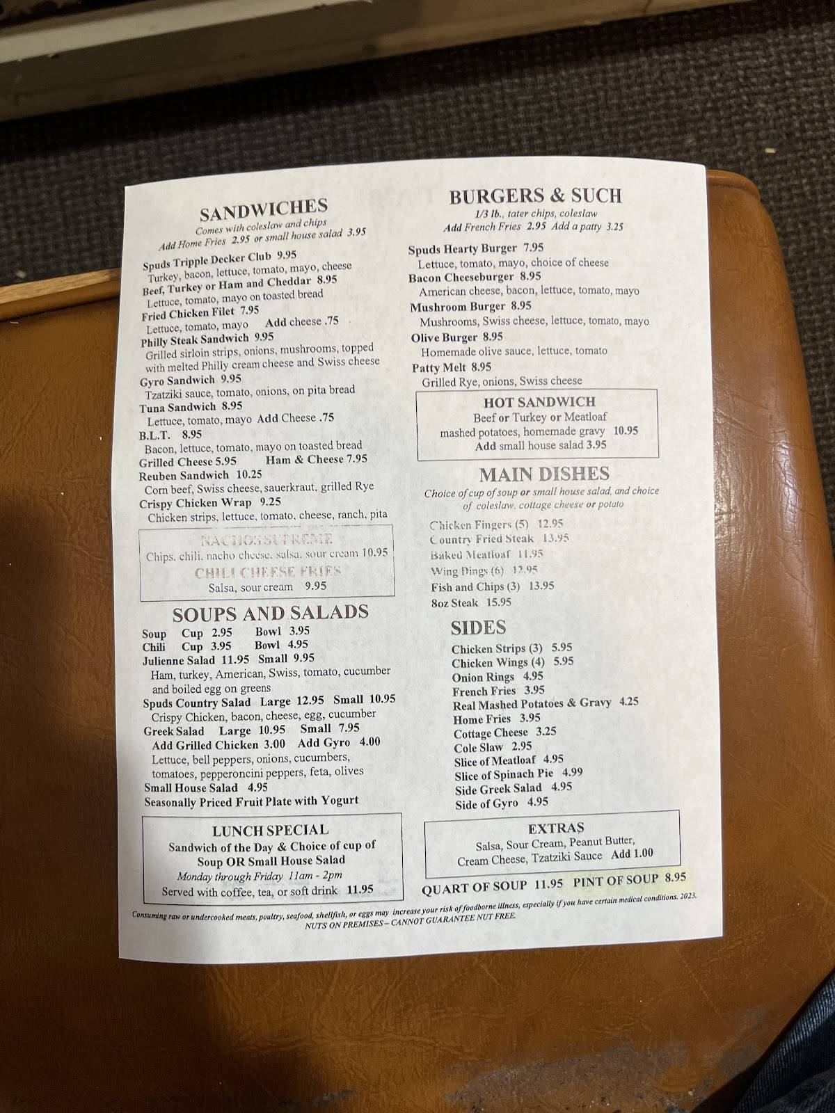 Menu at SPUDS Restaurant and Greek Pastry Shop, Lansing