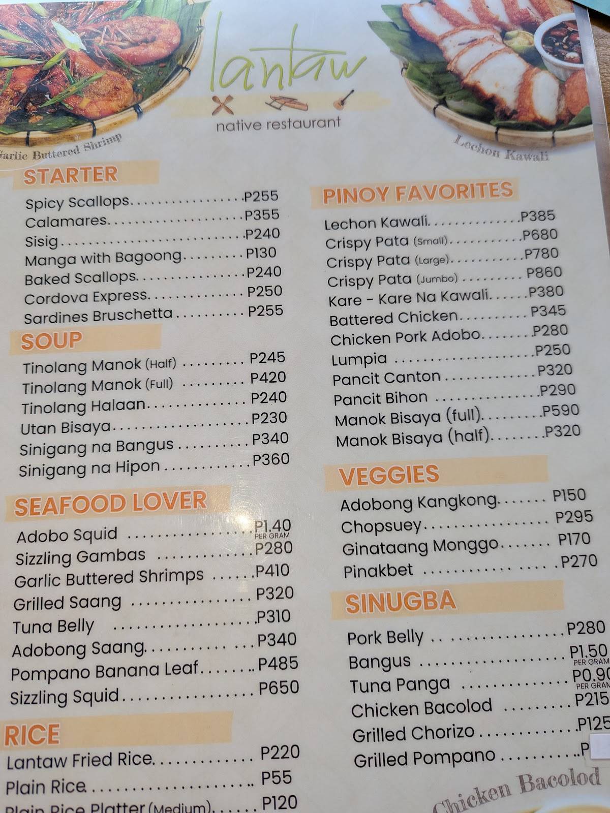 Menu at Lantaw Seafood and Grill restaurant, Compostela