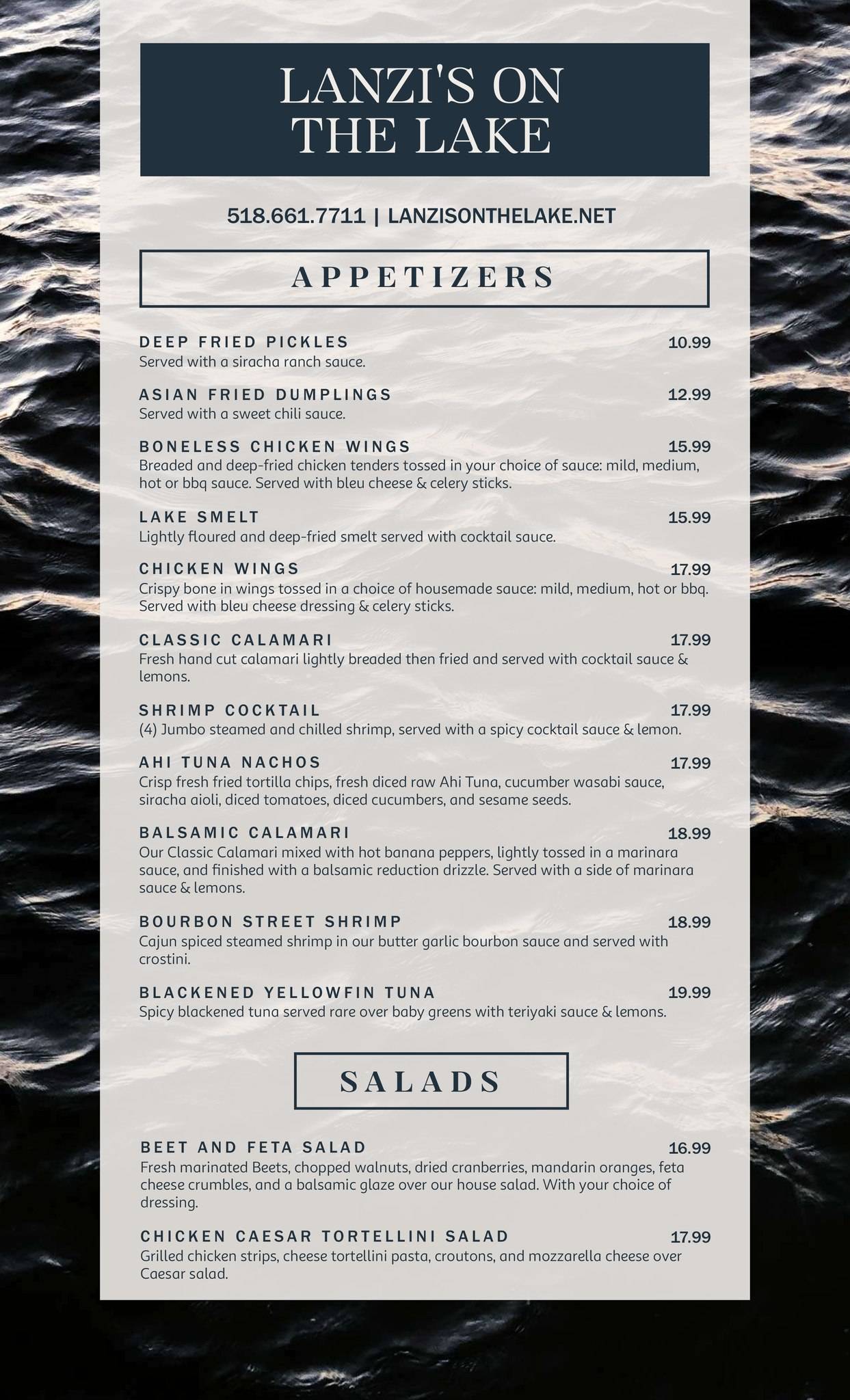 Menu at Lanzi's on the Lake restaurant, USA, NY-30