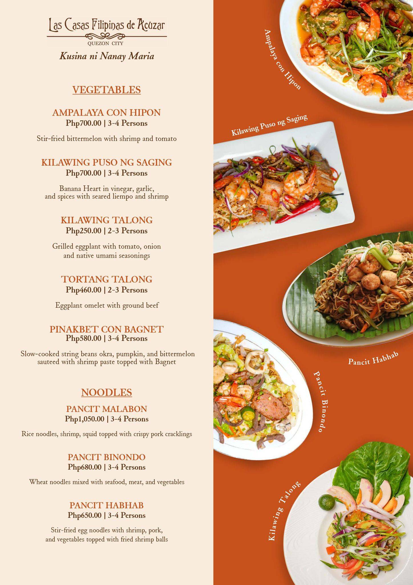 Menu at Las Casas Filipinas de Acuzar Quezon City restaurant, Quezon City
