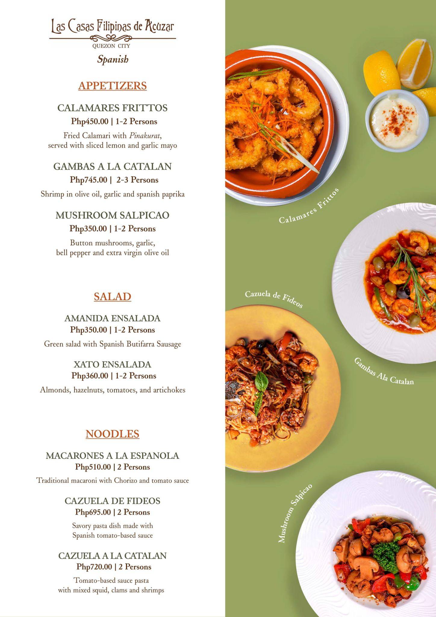 Menu at Las Casas Filipinas de Acuzar Quezon City restaurant, Quezon City