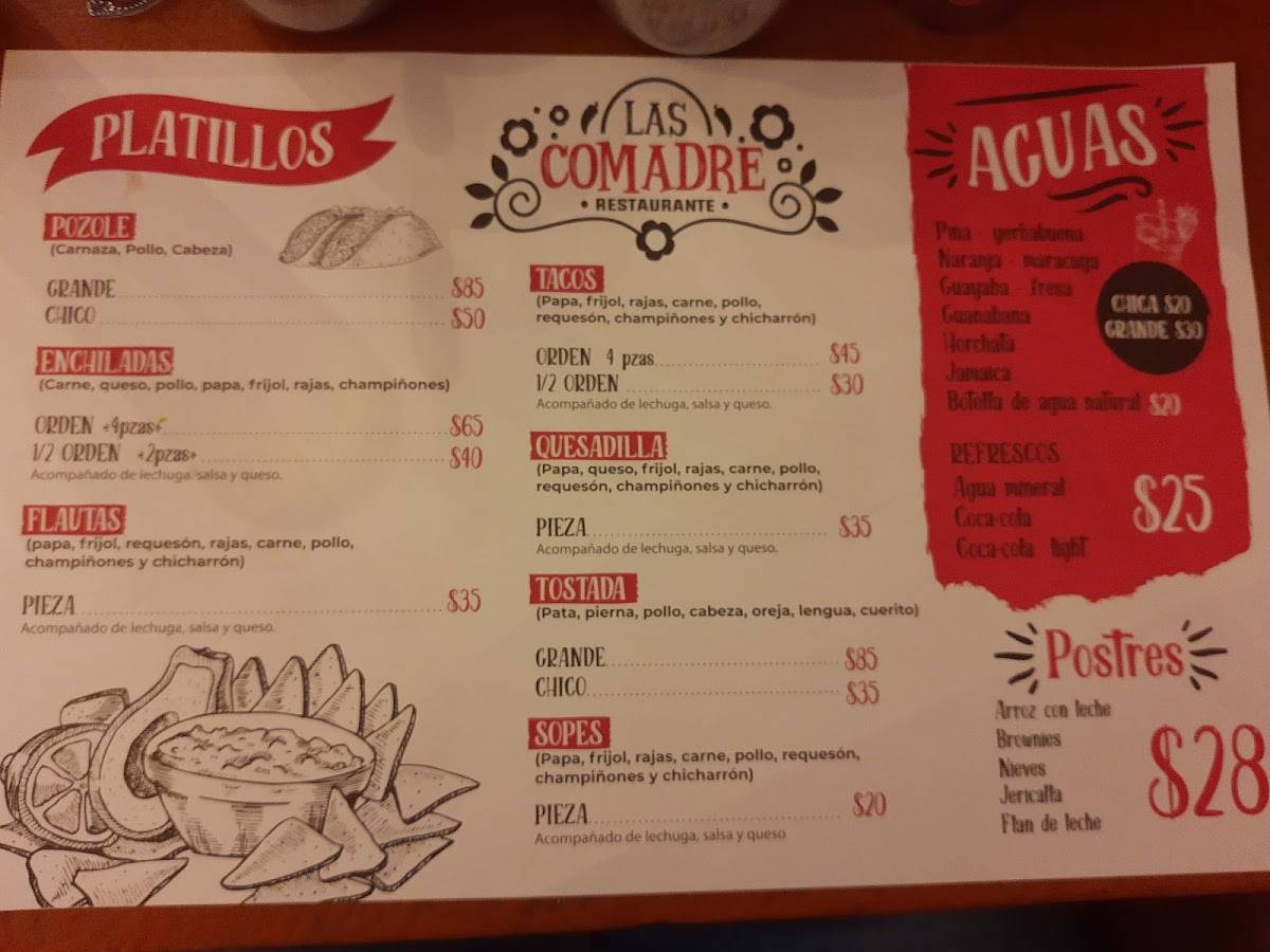 Carta de Las Comadre Restaurante, Guadalajara, Av. Cvln. División del ...