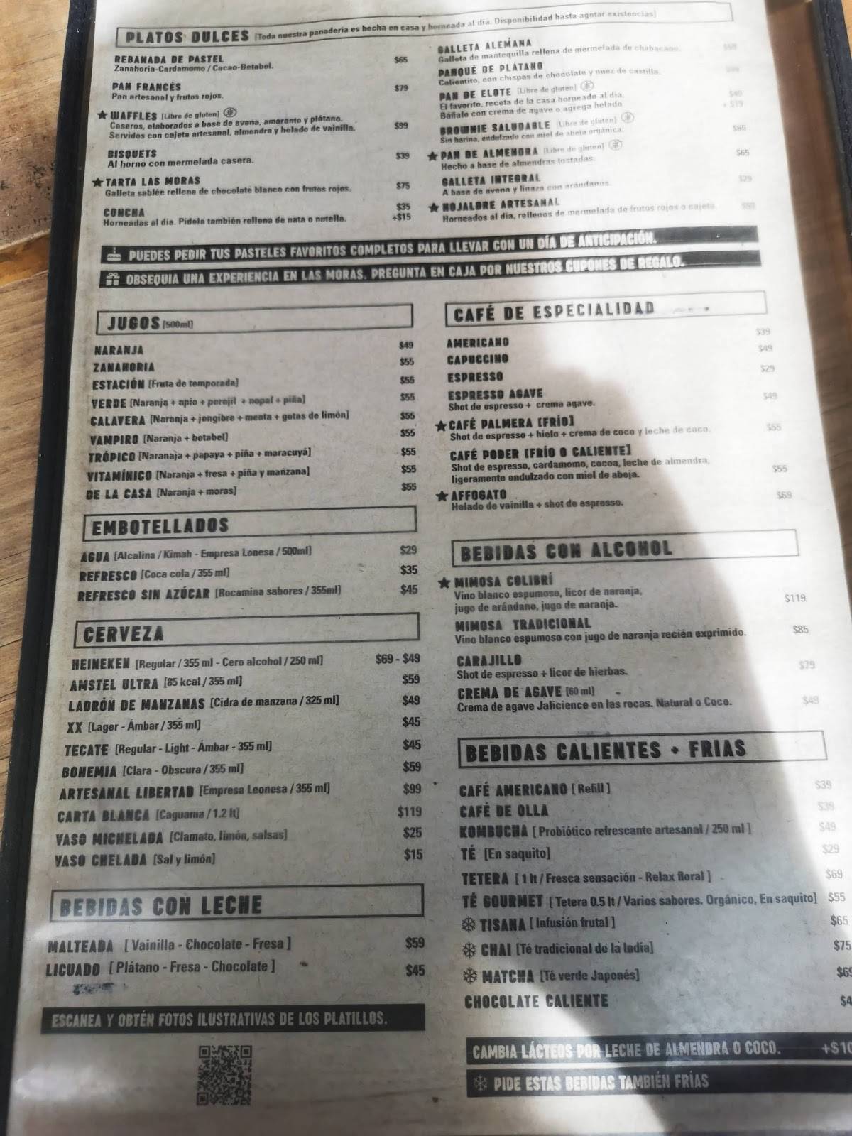 Carta de Las Moras Café, Leon