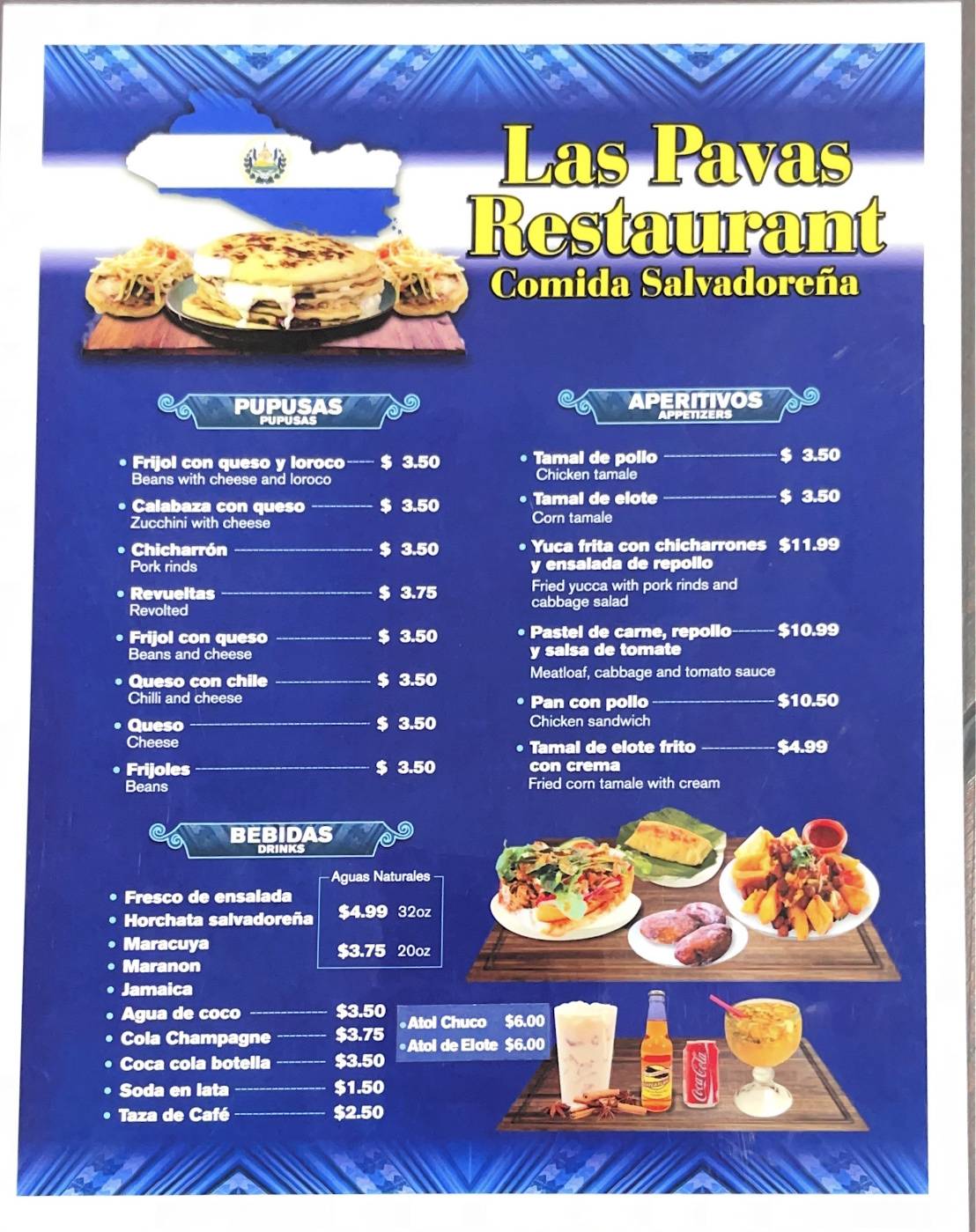 Carta de Las Pavas Restaurant, Bell Gardens