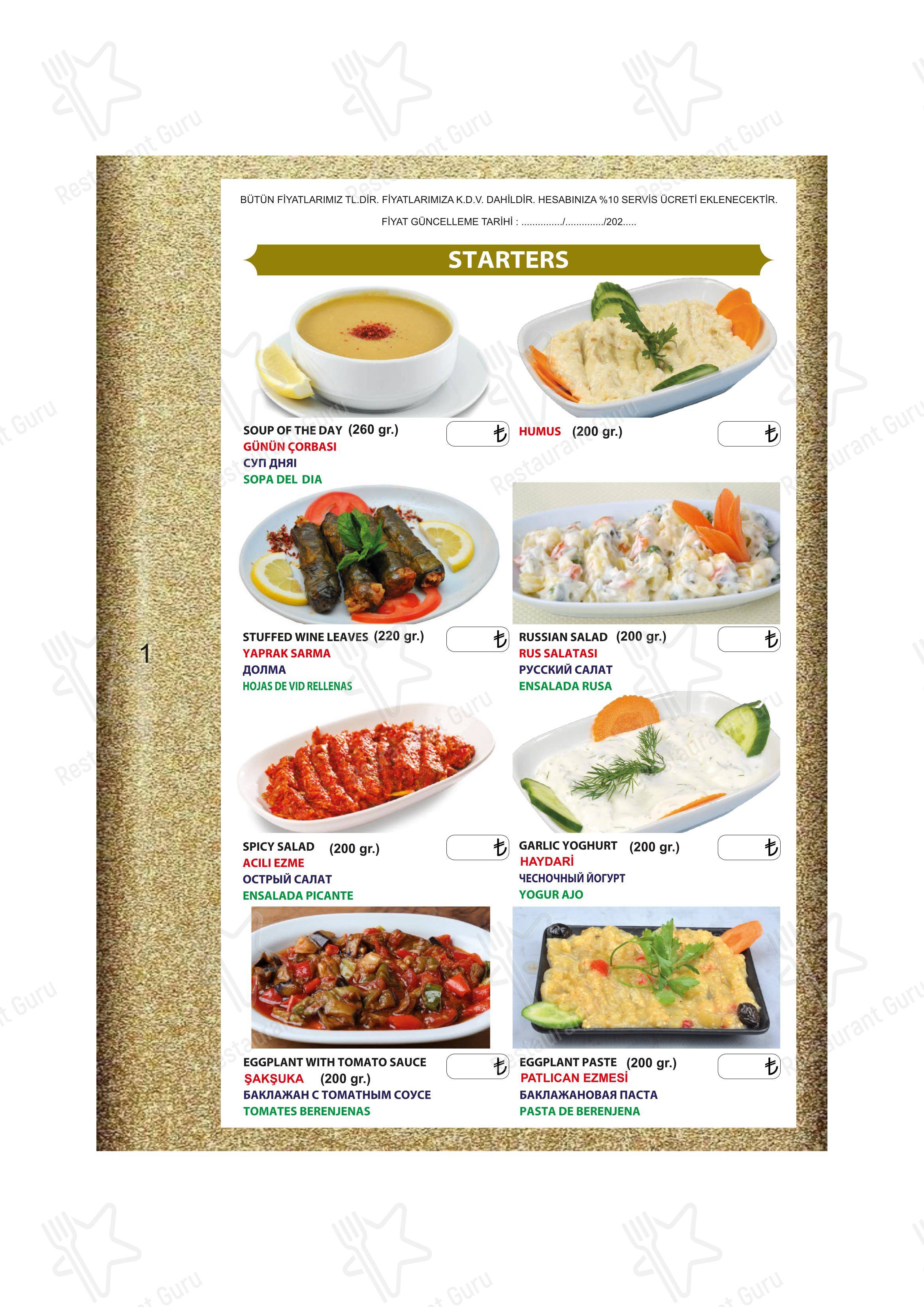 Menu at Las Tapas Restaurant, Istanbul