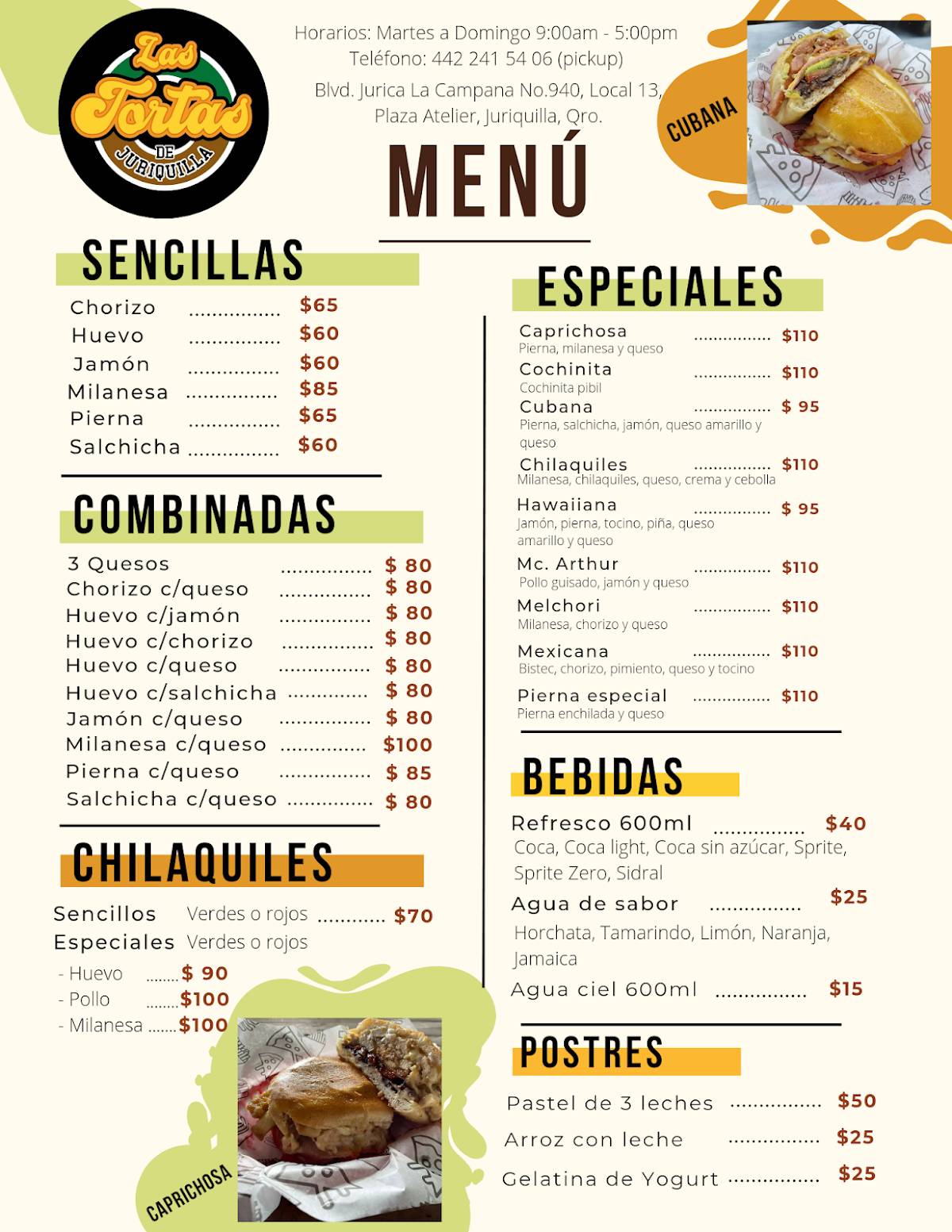 Carta del restaurante Tortas Juriquilla, Juriquilla