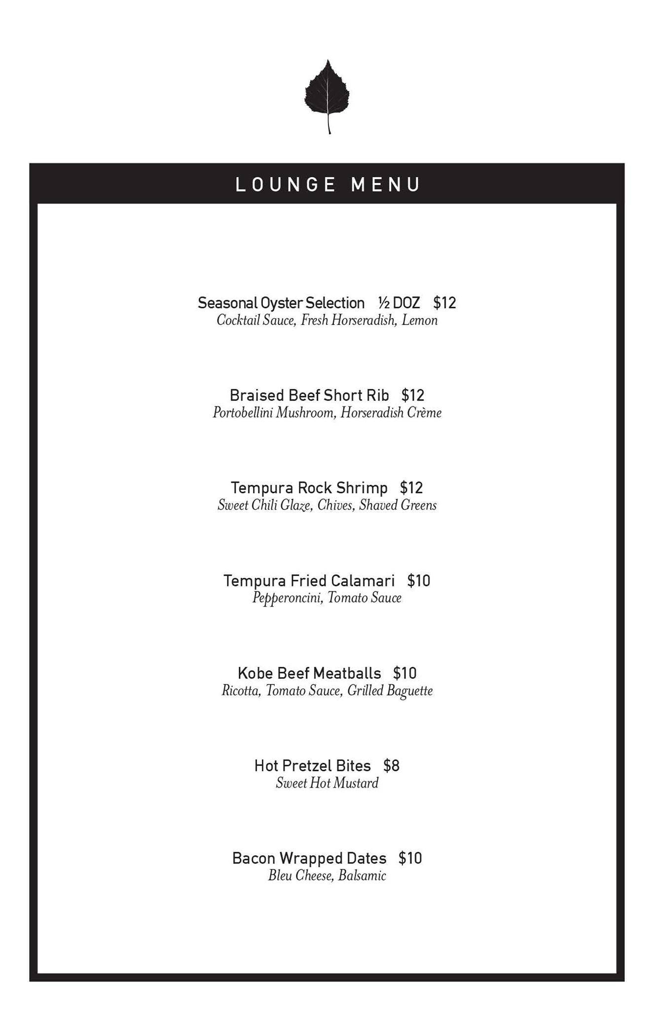Menu at Alder & Birch pub & bar, Las Vegas