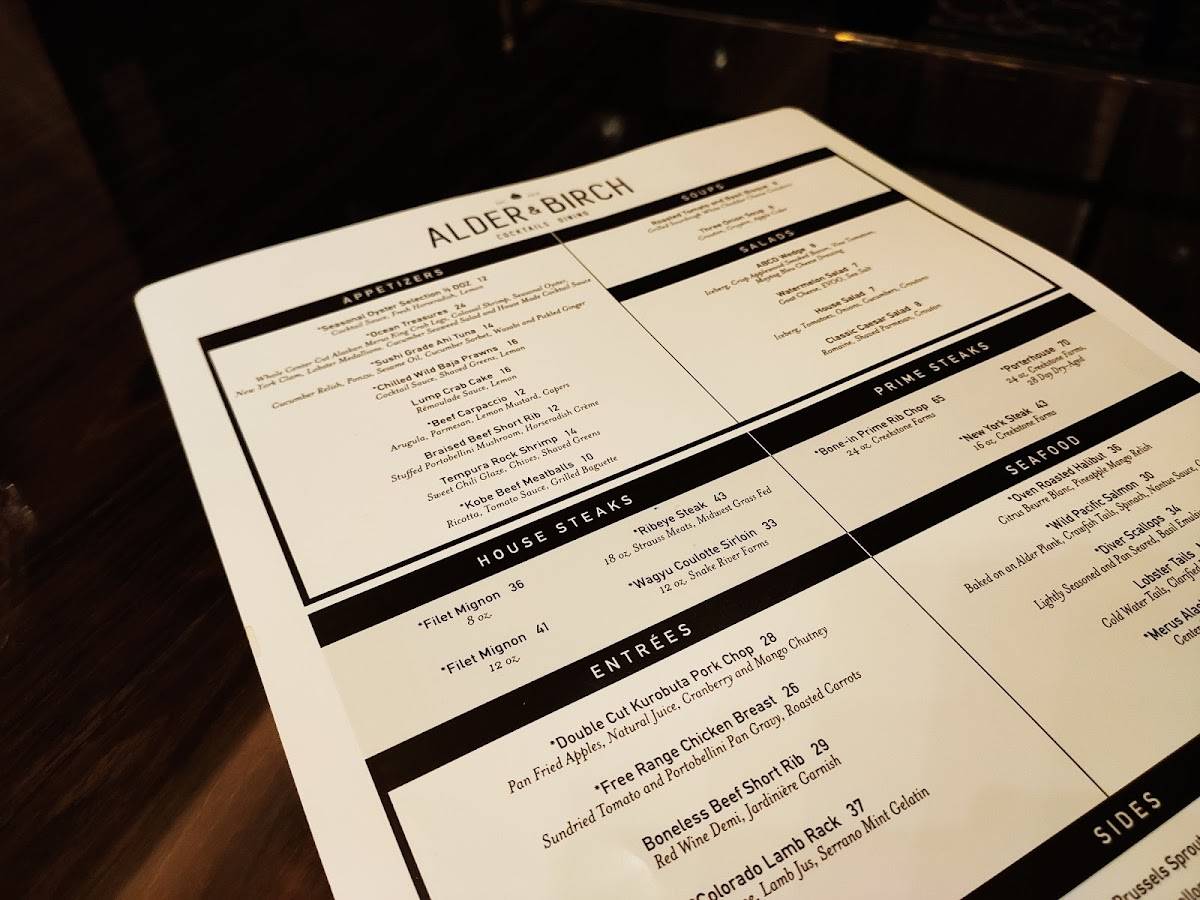 Menu at Alder & Birch pub & bar, Las Vegas