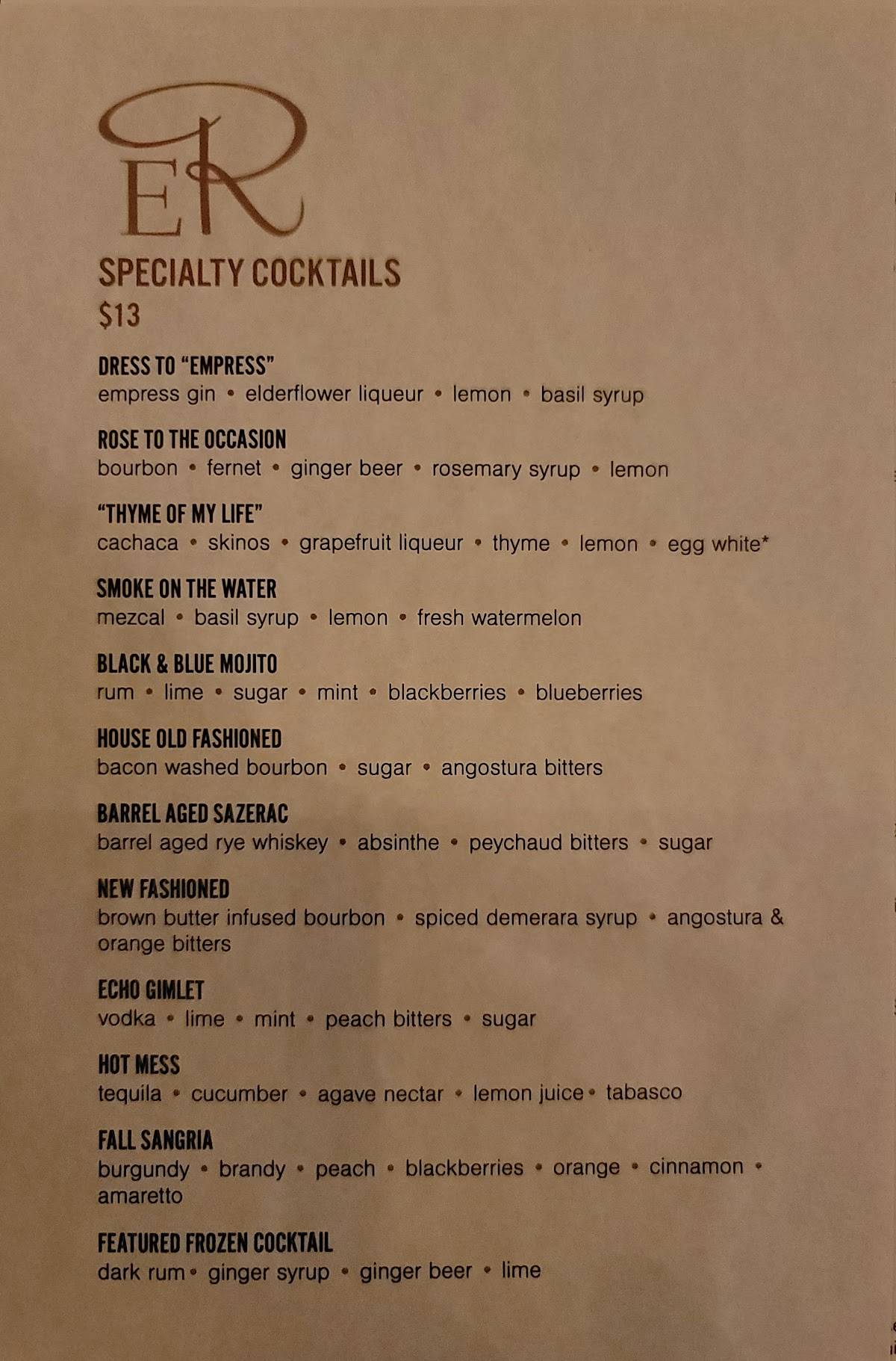 Menu at Echo & Rig steakhouse, Las Vegas