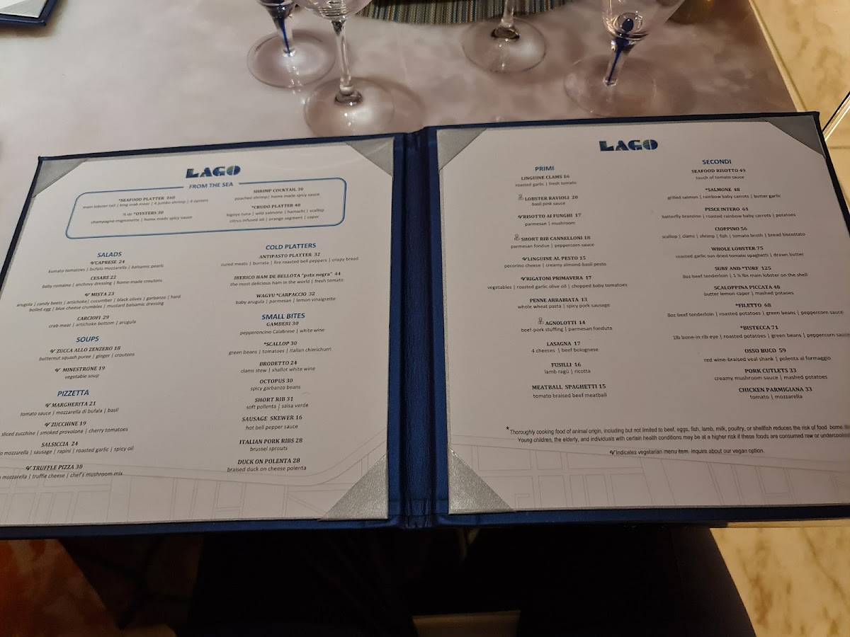 Menu at Lago restaurant, Las Vegas, 3600 S Las Vegas Blvd