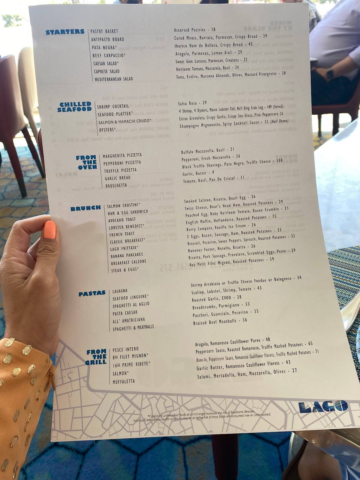 Menu at Lago restaurant, Las Vegas, 3600 S Las Vegas Blvd