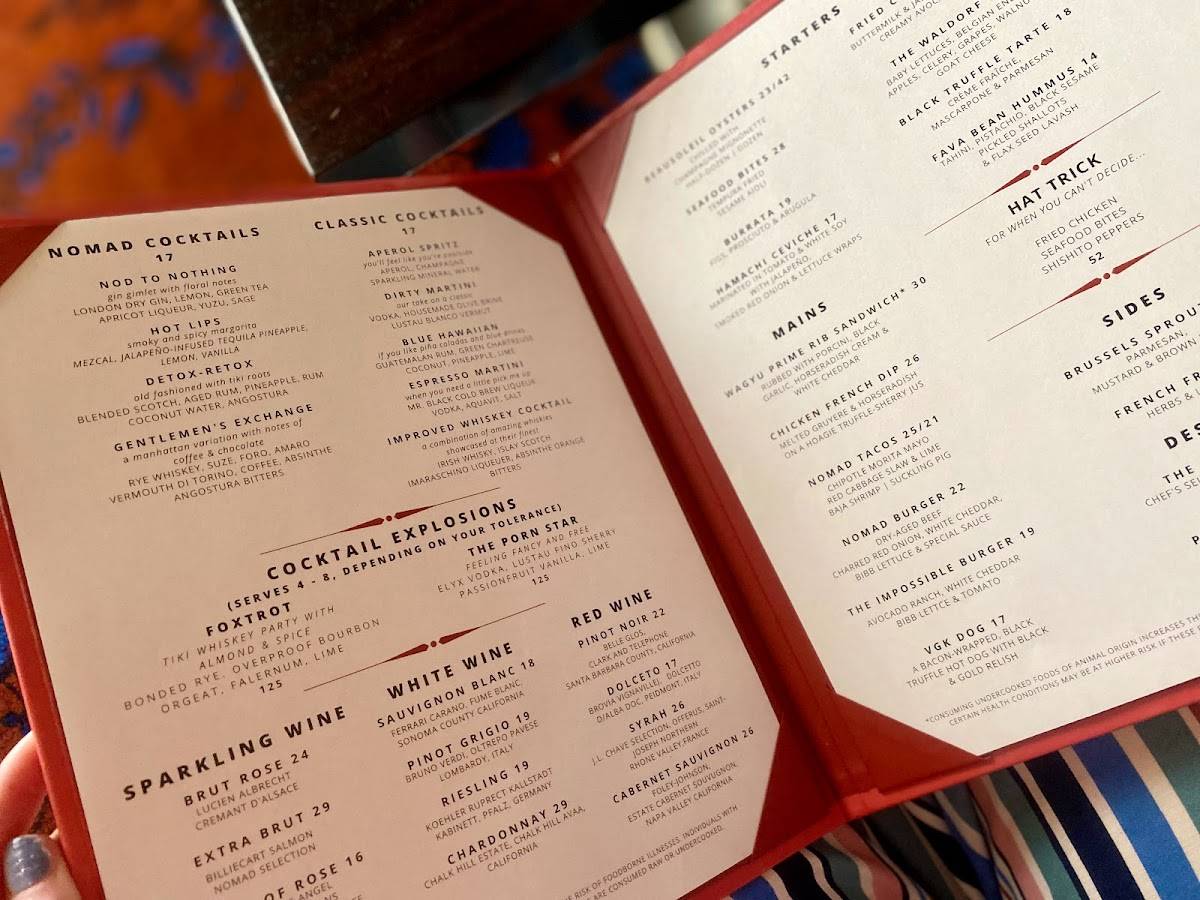Menu at NoMad Library Restaurant, Las Vegas
