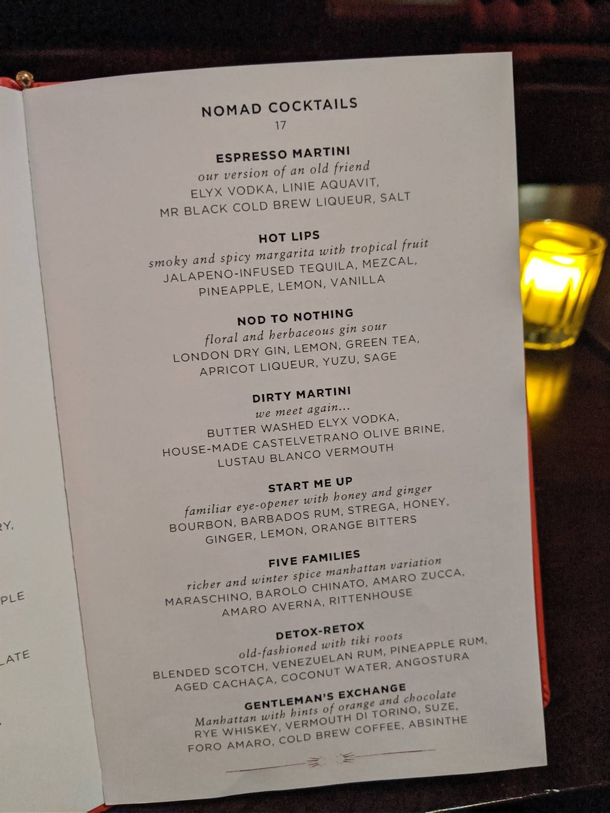 Menu at NoMad Library Restaurant, Las Vegas