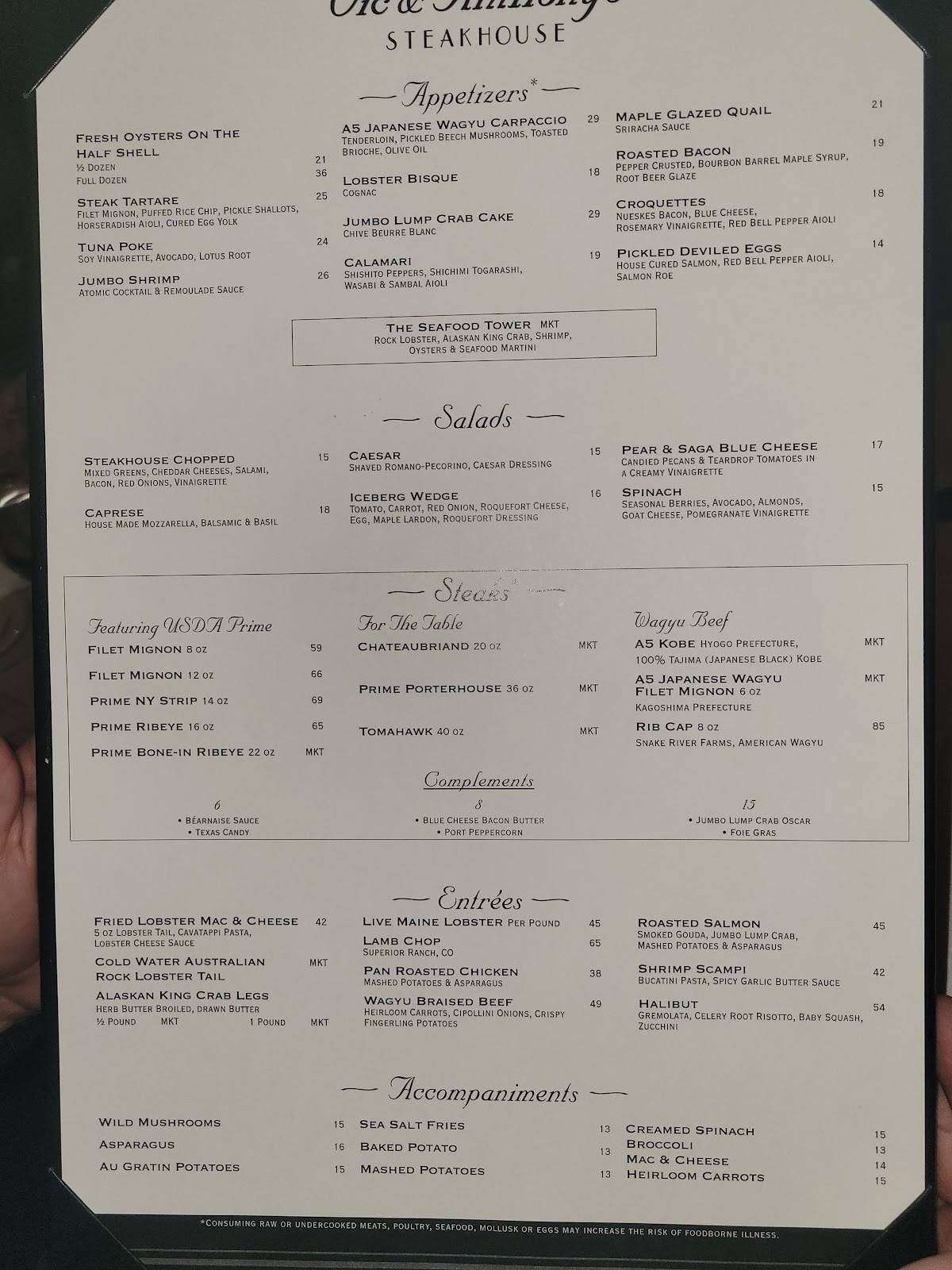 Menu at Vic & Anthony's Steakhouse, Las Vegas