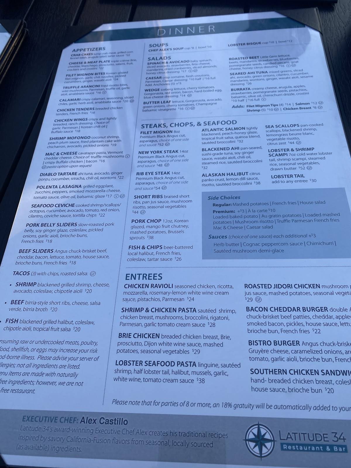 Menu at Latitude 34 pub & bar, Camarillo