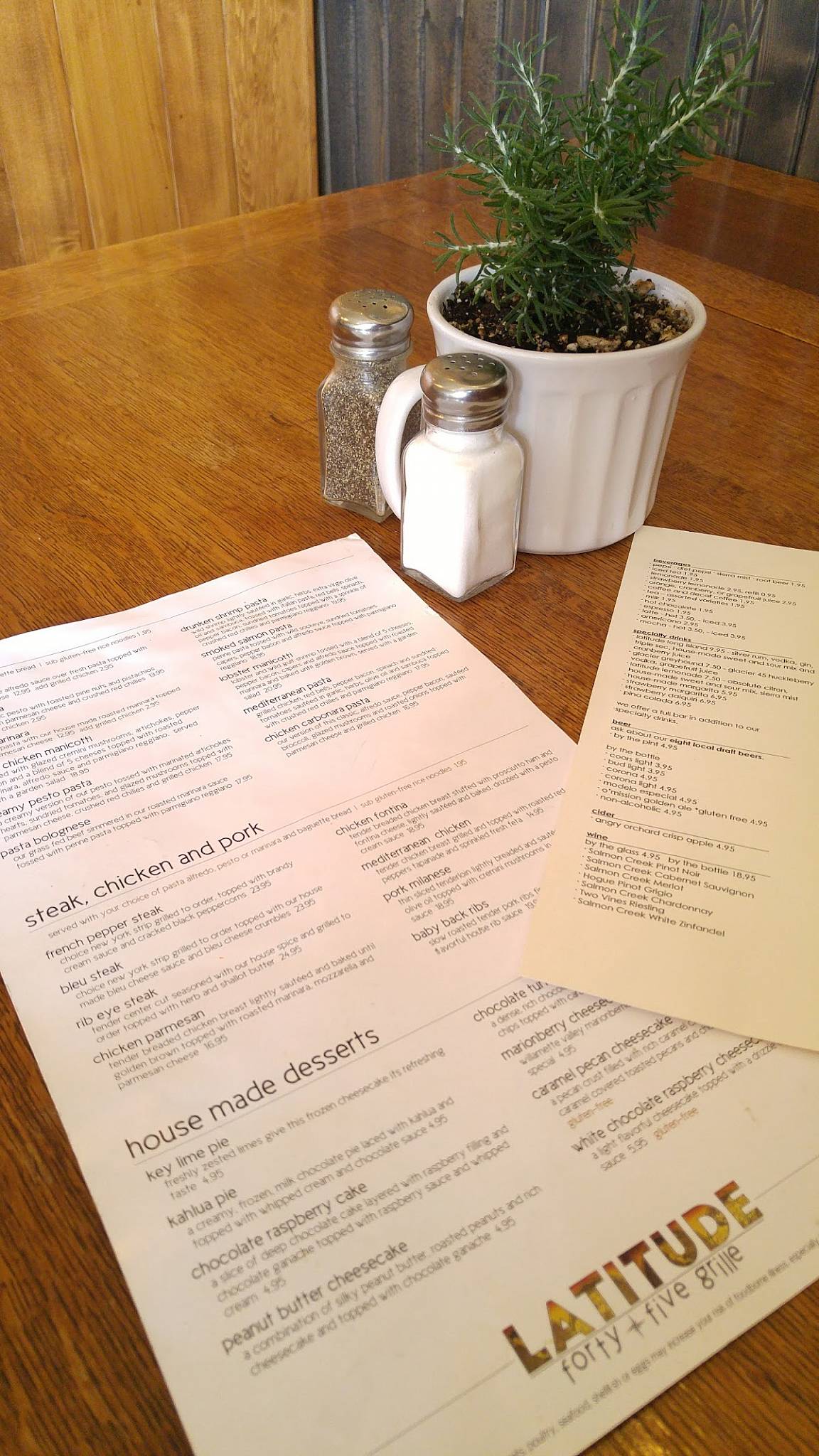 Menu at Latitude 45 Grille restaurant, Baker City