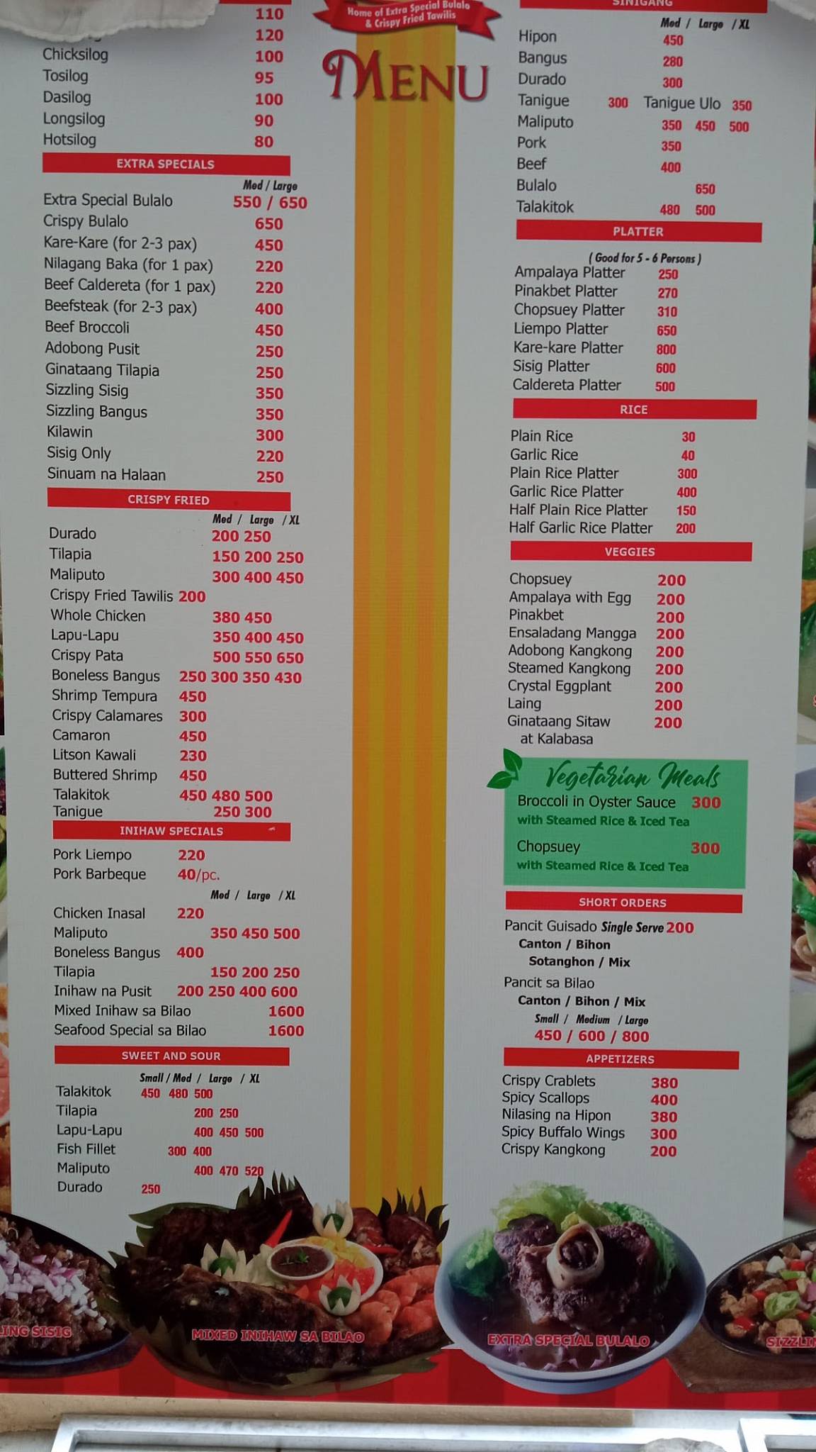 Menu at Mer-Ben Tapsilogan restaurant, Laurel, 53 Emilio Aguinaldo Highway