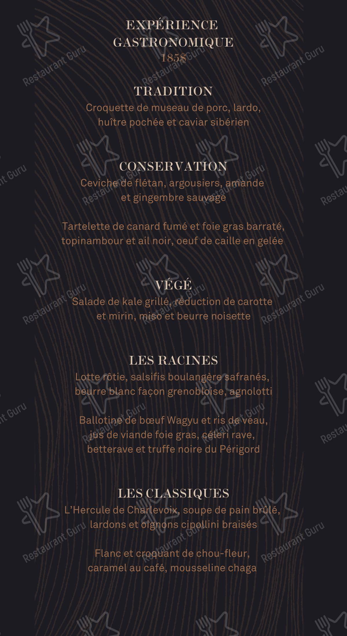 Menu au Laurie Raphaël restaurant, Québec, 117 Rue Dalhousie Vieux-Port