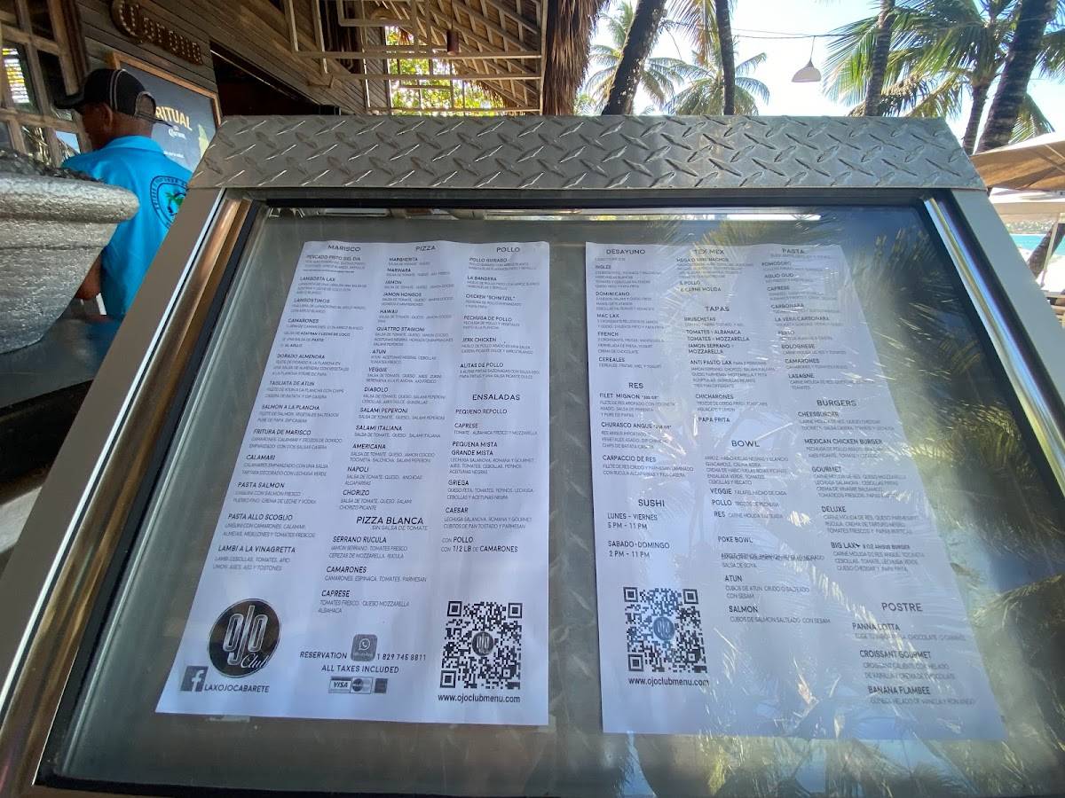 Menu at OJO CLUB, Cabarete, Centro de Cabarete