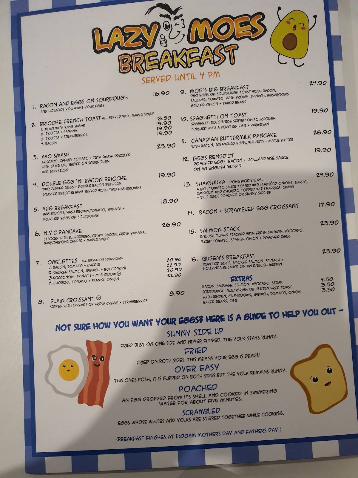 Menu at Lazy Moes Mildura restaurant, Mildura