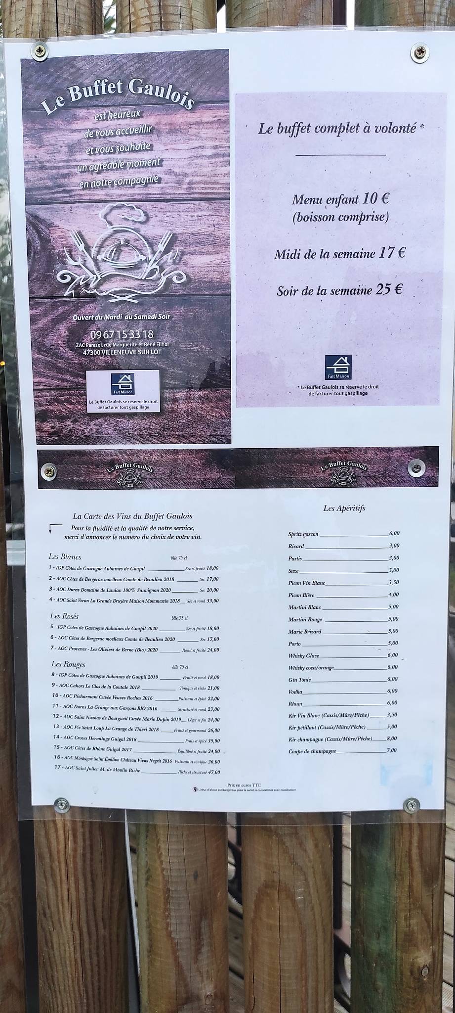 Menu au Le Buffet Gaulois pub et bar, Villeneuve-sur-Lot