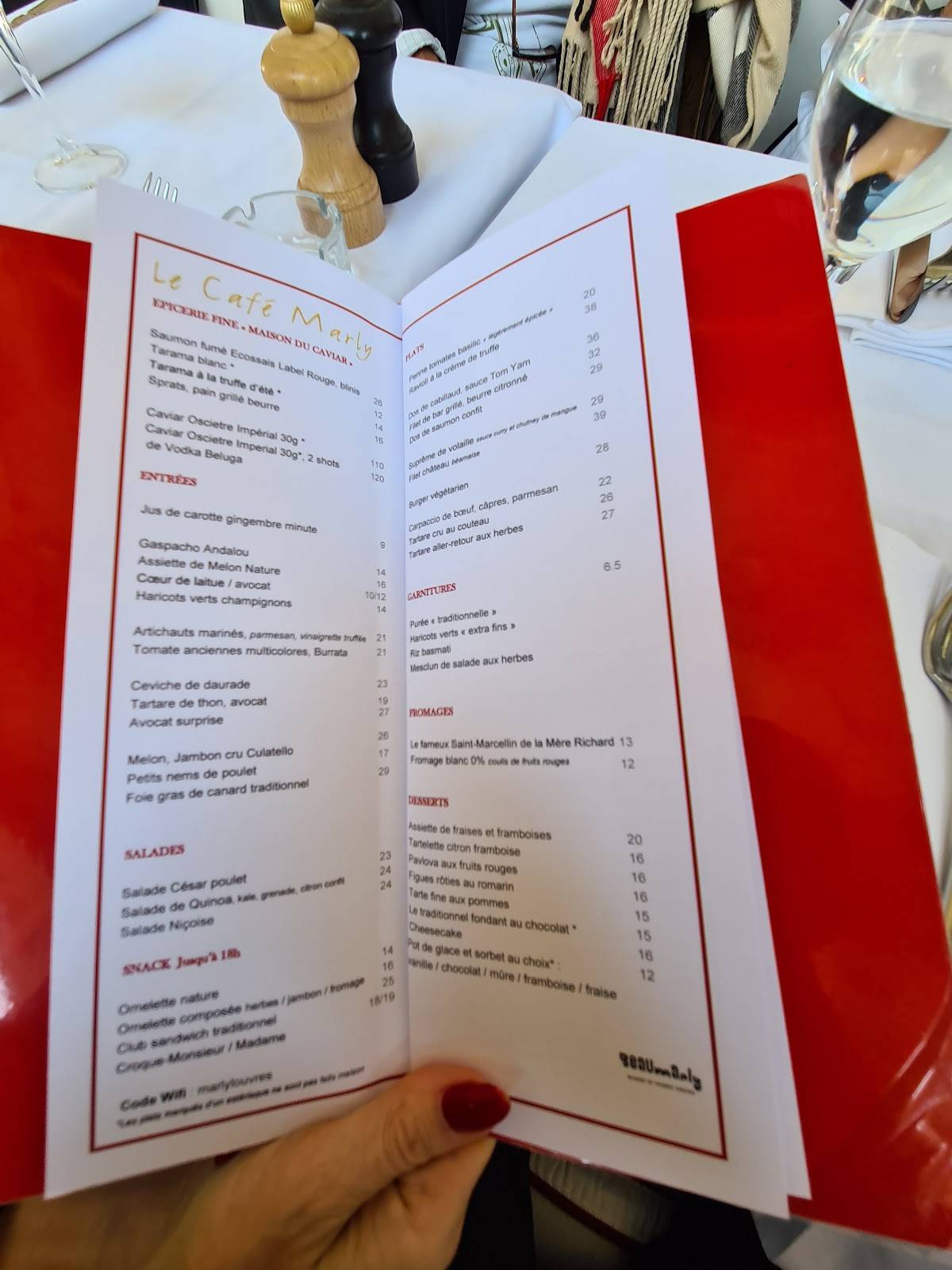 Menu at Le Café Marly, Paris, 93 Rue de Rivoli